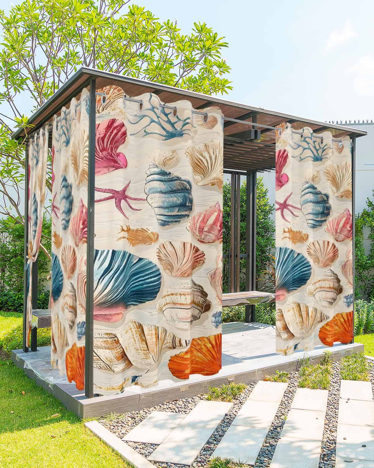 nqOlkjepod Outdoor Curtains for Patio Waterproof, Coastal Shell Outdoor ...