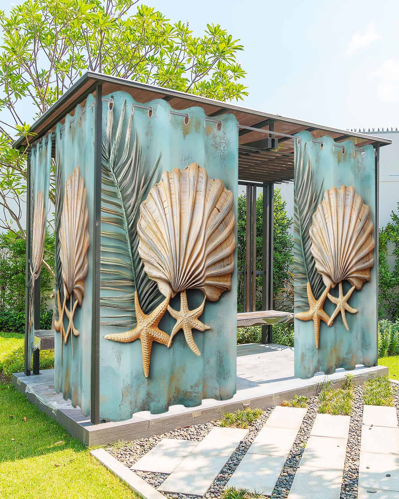 nqOlkjepod Outdoor Curtains for Patio Waterproof, Coastal Shell Outdoor ...