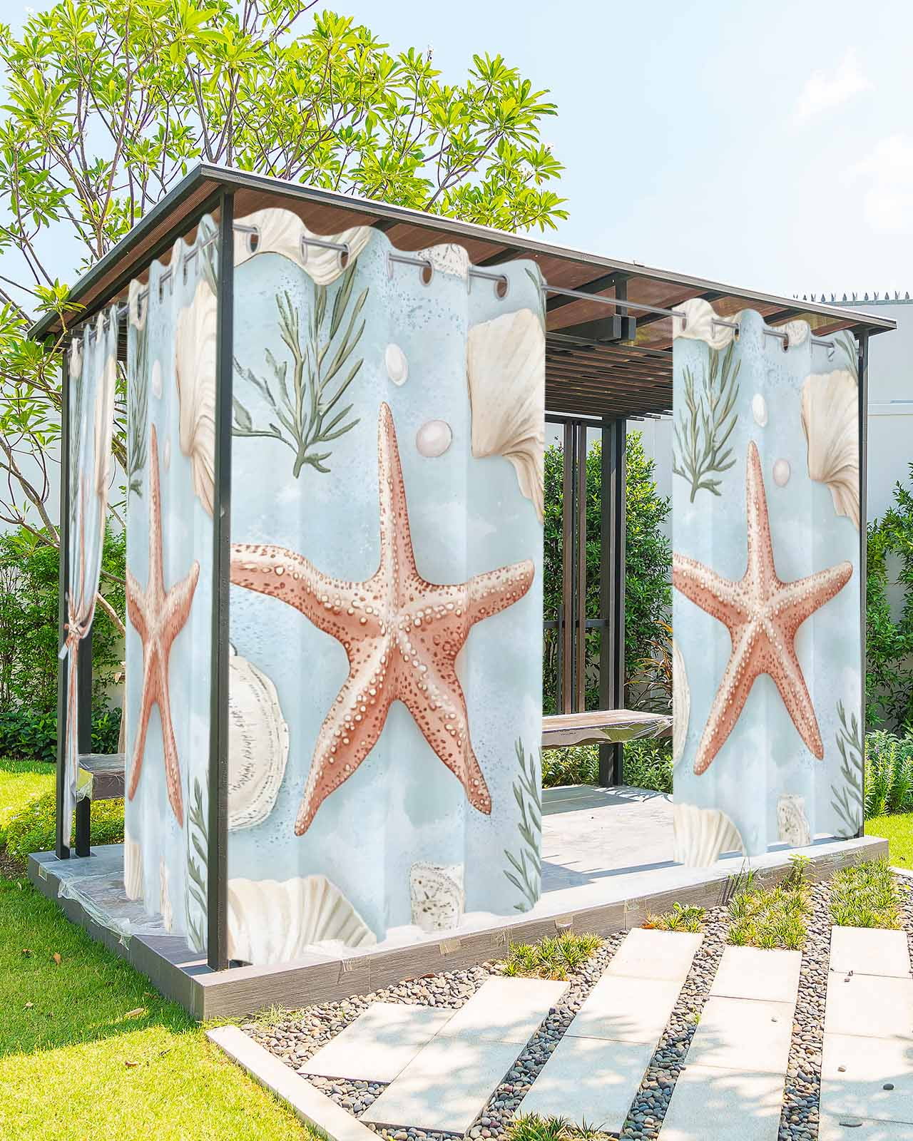 nqOlkjepod Outdoor Curtains for Patio Waterproof, Coastal Starfish ...