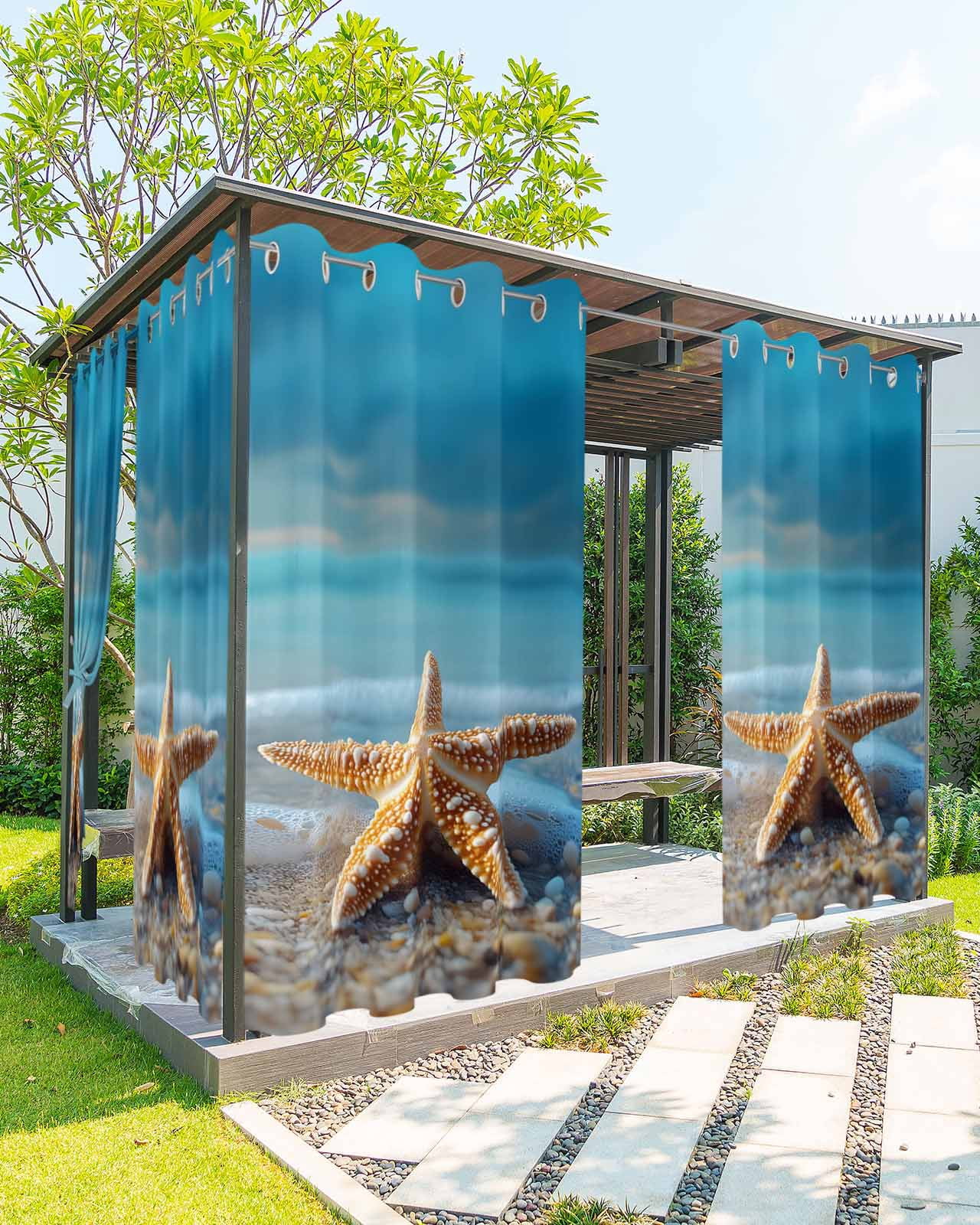 nqOlkjepod Outdoor Curtains for Patio Waterproof, Coastal Starfish ...