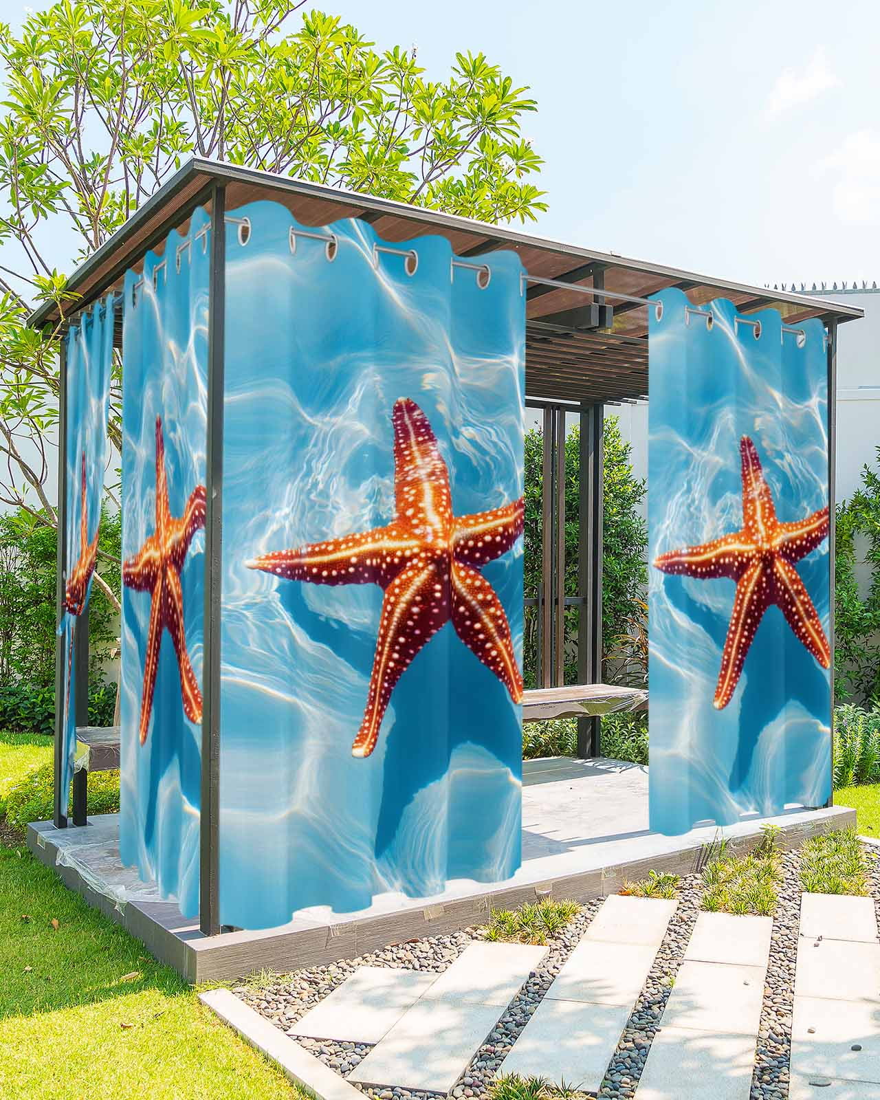 nqOlkjepod Outdoor Curtains for Patio Waterproof, Coastal Starfish ...