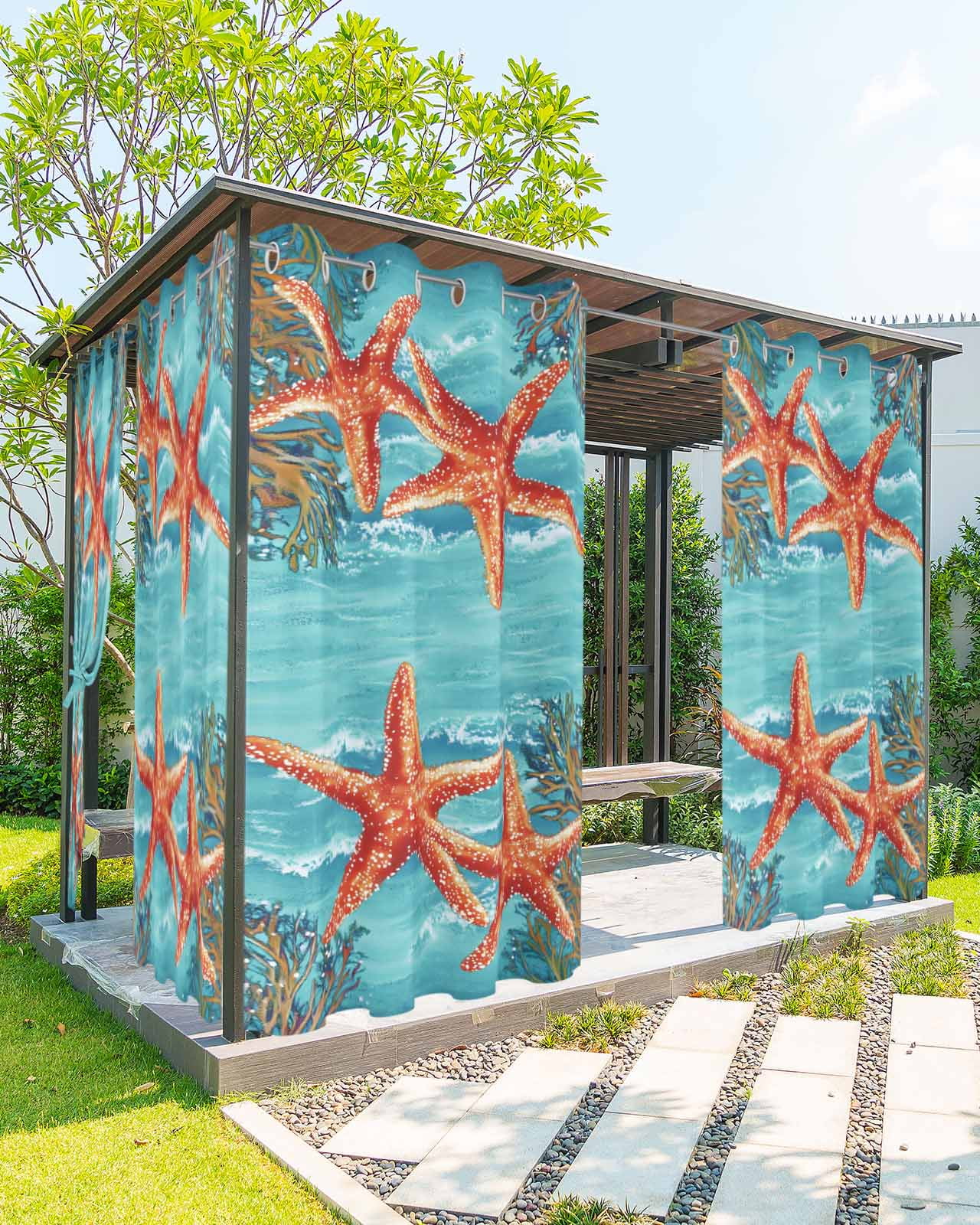 nqOlkjepod Outdoor Curtains for Patio Waterproof, Coastal Starfish ...
