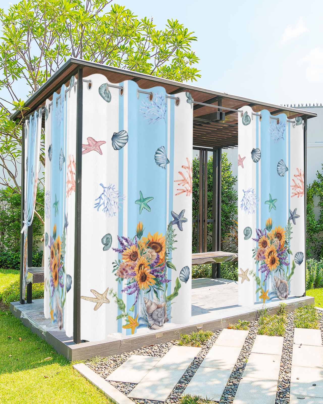 nqOlkjepod Outdoor Curtains for Patio Waterproof, Coastal Sunflower ...