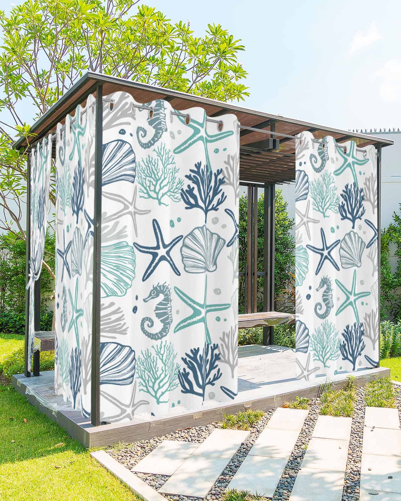 nqOlkjepod Outdoor Curtains for Patio Waterproof, Coastal Teal Green ...