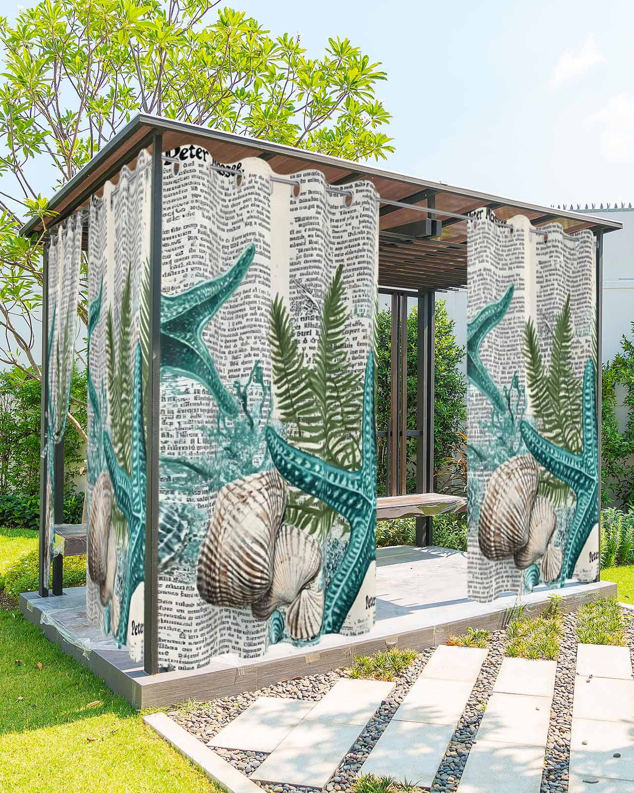 nqOlkjepod Outdoor Curtains for Patio Waterproof, Coastal Teal Starfish ...
