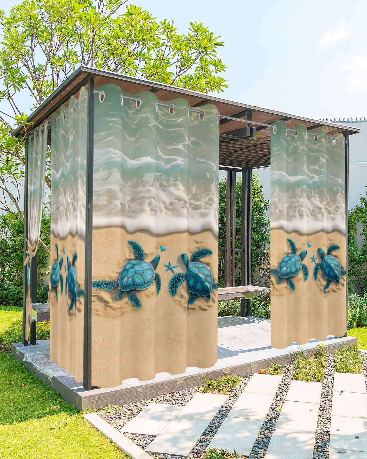 nqOlkjepod Outdoor Curtains for Patio Waterproof, Coastal Turtle ...