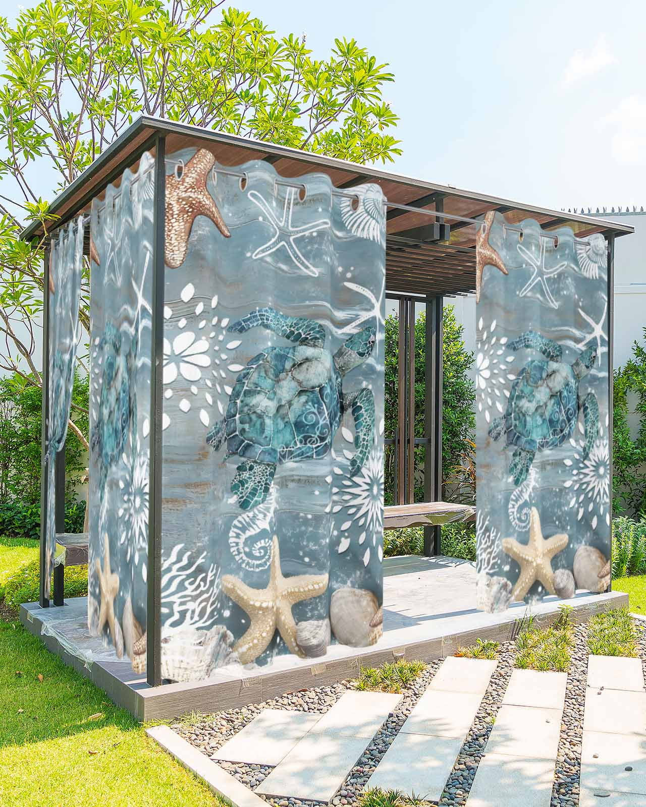 nqOlkjepod Outdoor Curtains for Patio Waterproof, Coastal Turtle ...