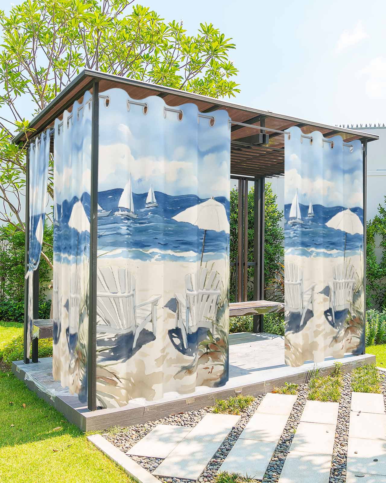 nqOlkjepod Outdoor Curtains for Patio Waterproof, Coastal Wave Blue ...