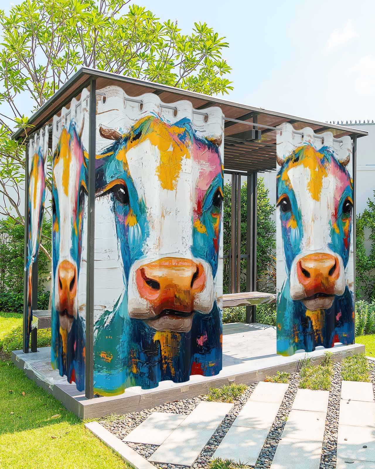 nqOlkjepod Outdoor Curtains for Patio Waterproof, Colorful Cow Outdoor ...