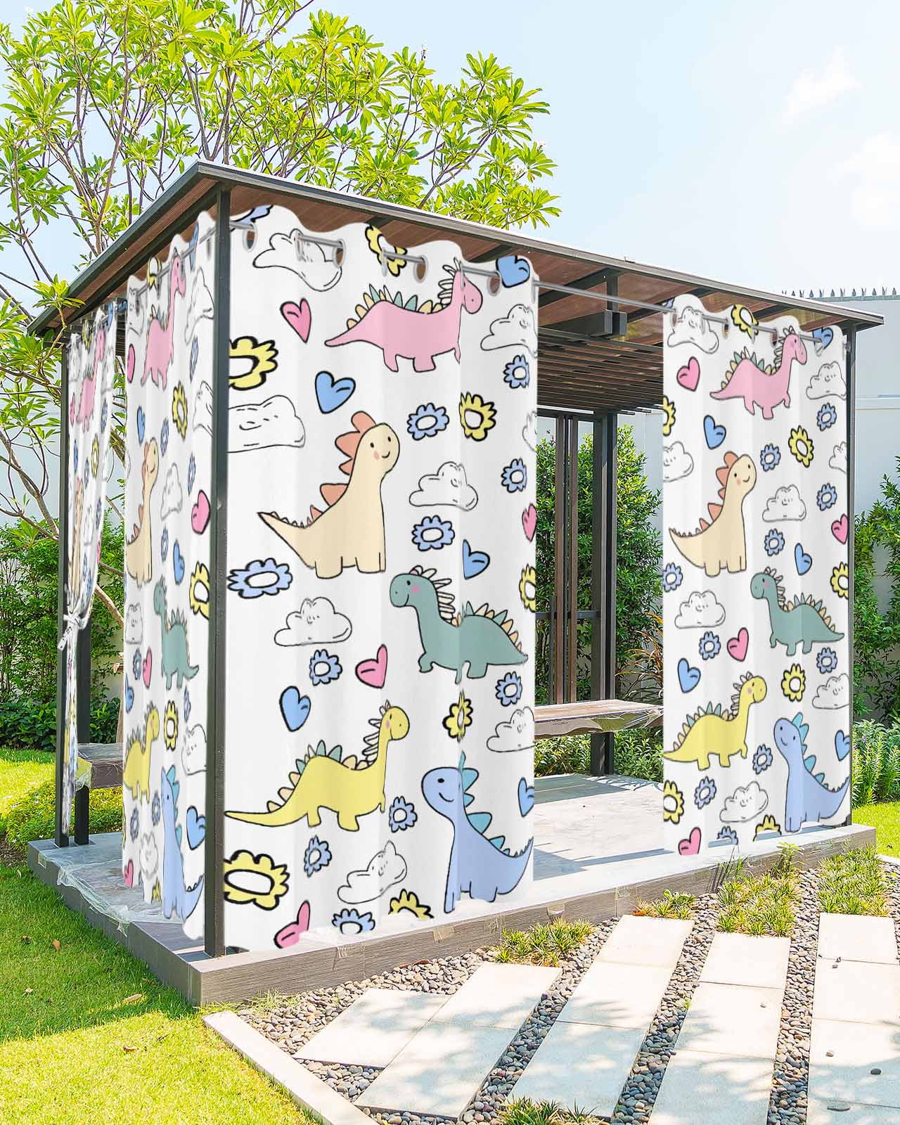 nqOlkjepod Outdoor Curtains for Patio Waterproof, Colorful Dinosaur ...