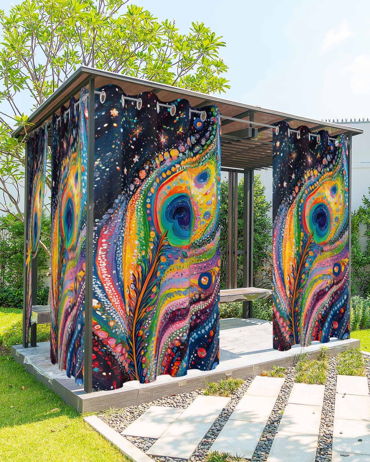 nqOlkjepod Outdoor Curtains for Patio Waterproof, Colorful Peacock ...