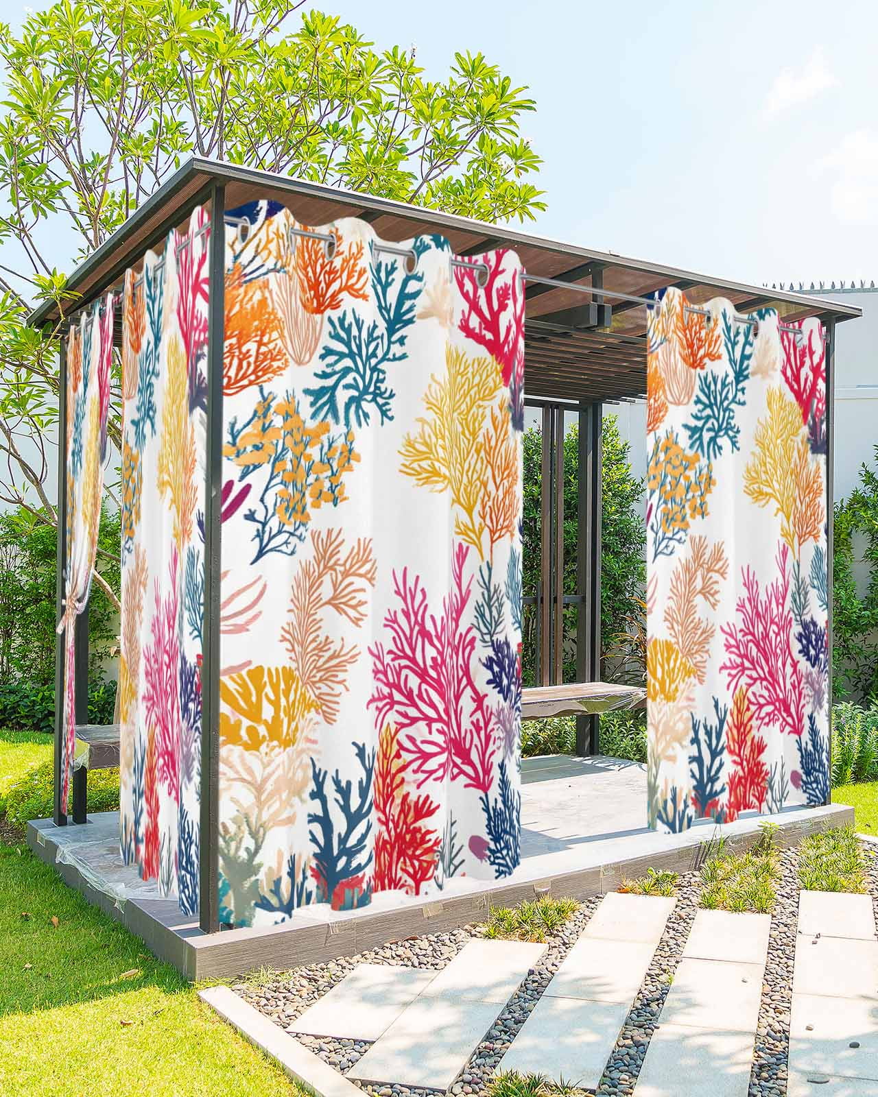 nqOlkjepod Outdoor Curtains for Patio Waterproof, Coral Coastal Outdoor ...