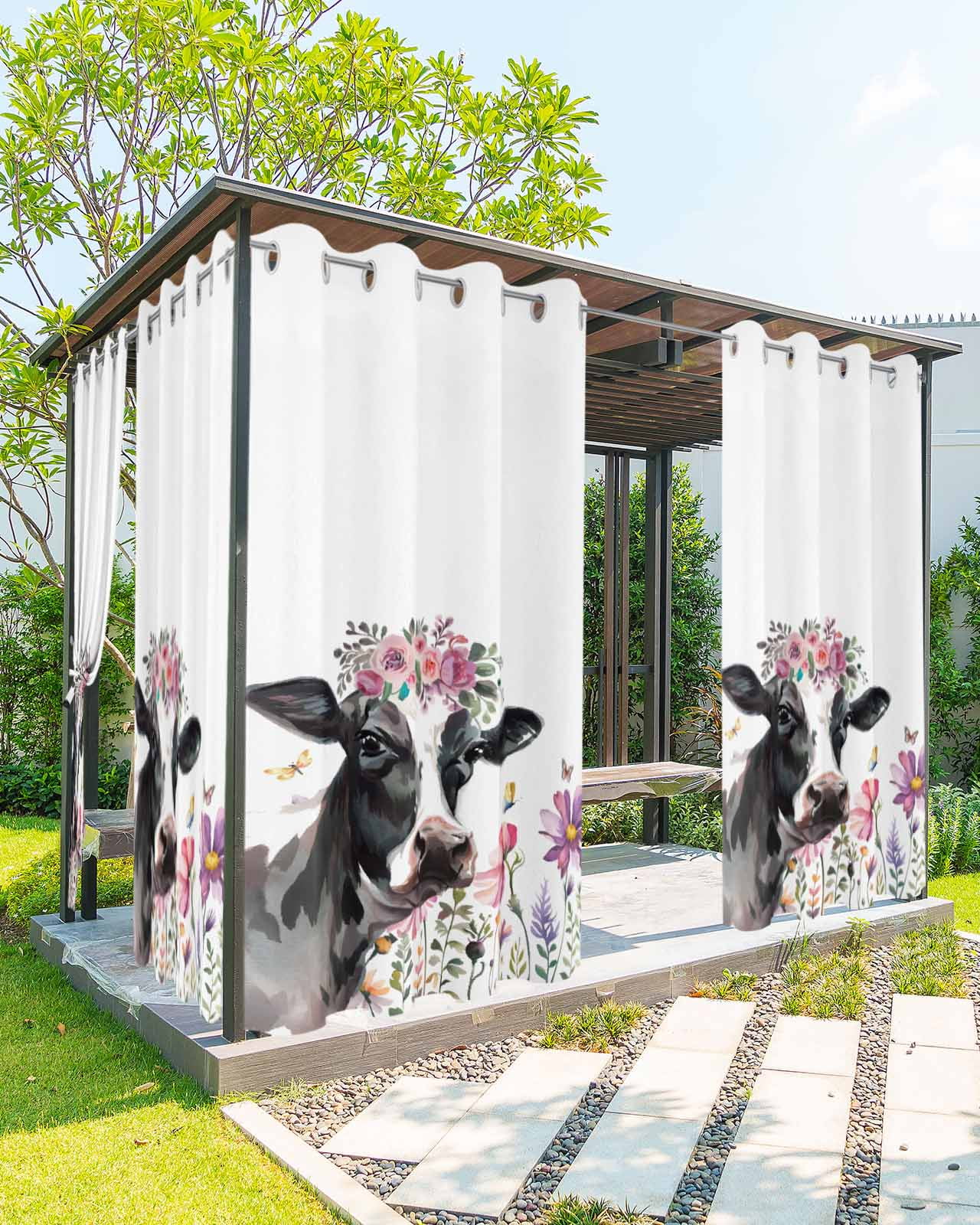 nqOlkjepod Outdoor Curtains for Patio Waterproof, Cow Flower Outdoor ...