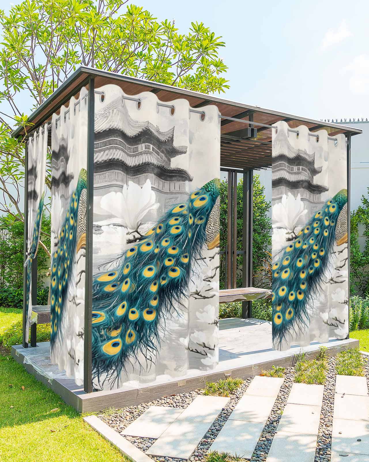 nqOlkjepod Outdoor Curtains for Patio Waterproof, Elegant Peacock ...