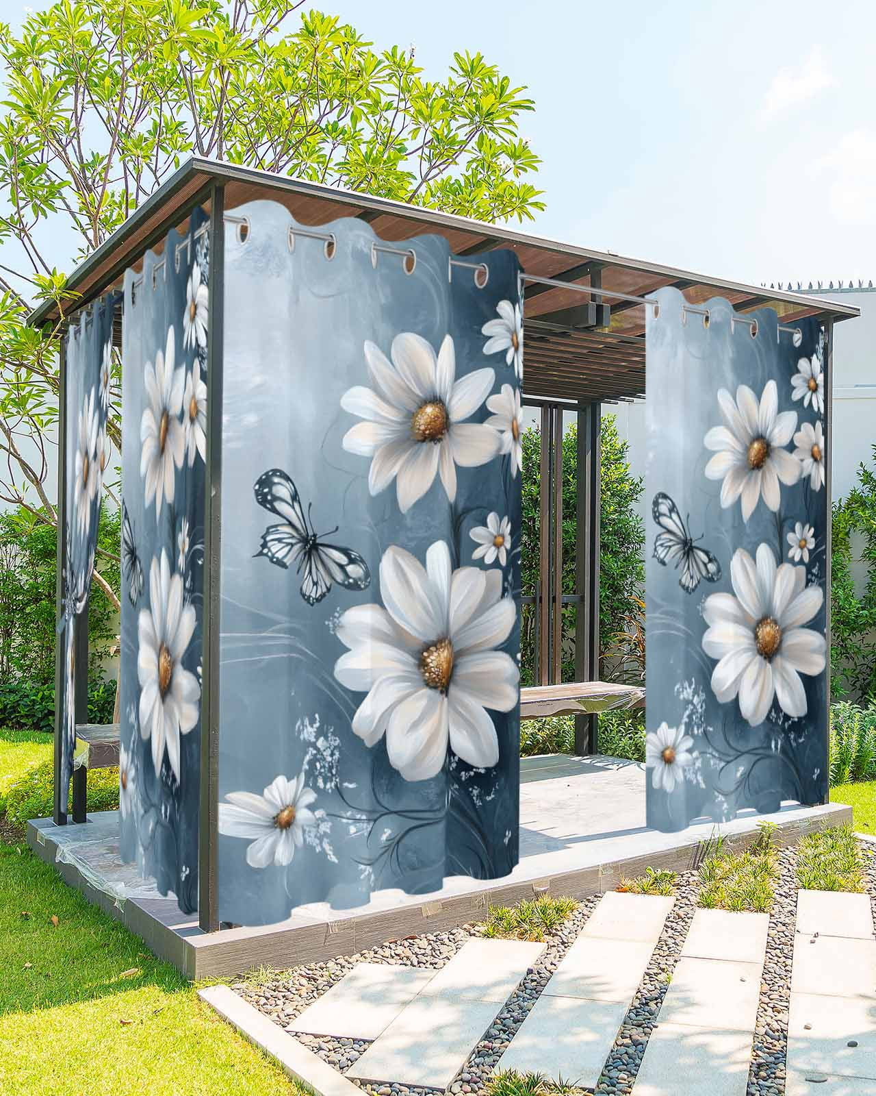 nqOlkjepod Outdoor Curtains for Patio Waterproof, Elegant White Daisy ...