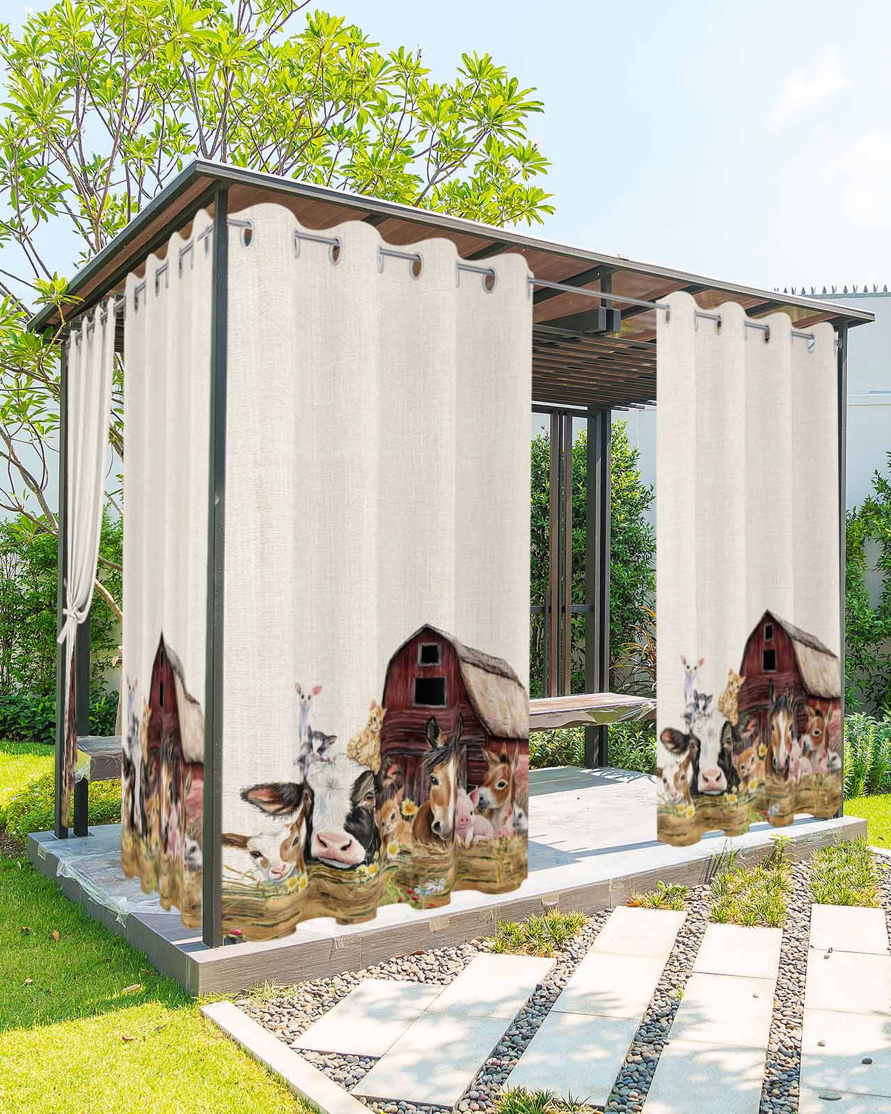 nqOlkjepod Outdoor Curtains for Patio Waterproof, Farm Cow Pig Outdoor ...
