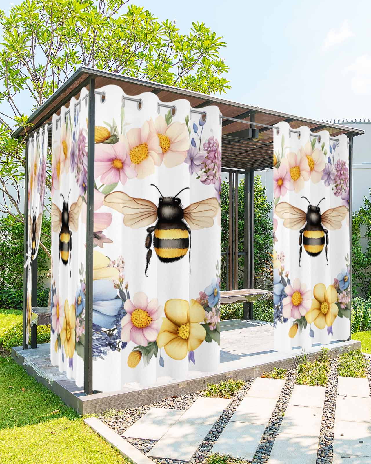 nqOlkjepod Outdoor Curtains for Patio Waterproof, Farmhouse Bee Wreath ...