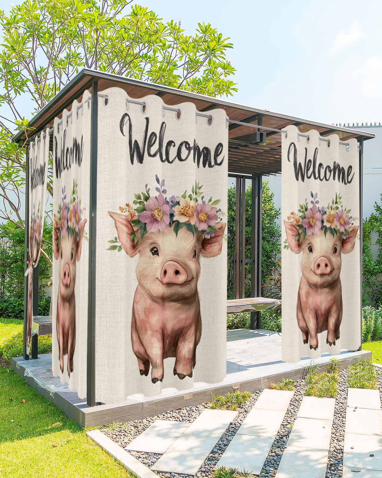 nqOlkjepod Outdoor Curtains for Patio Waterproof, Floral Pig Outdoor ...
