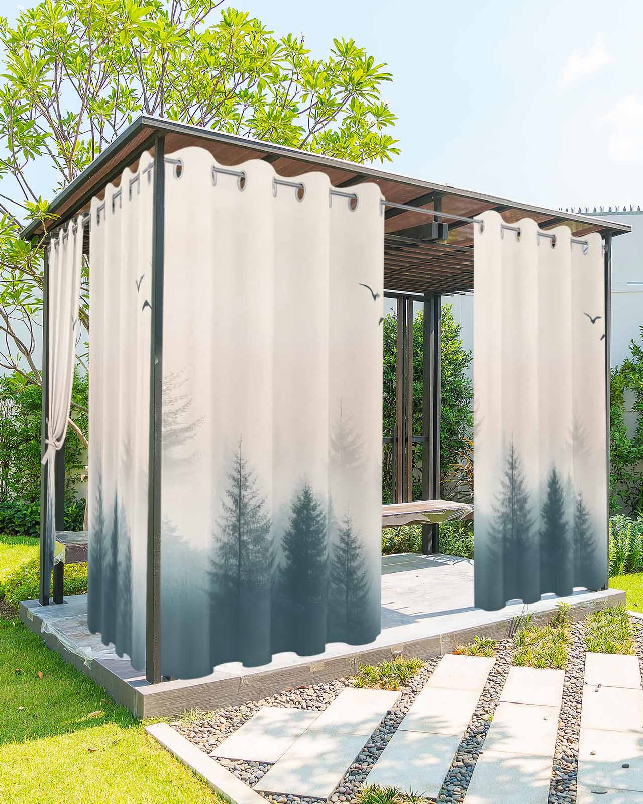 nqOlkjepod Outdoor Curtains for Patio Waterproof, Foggy Forest Outdoor ...