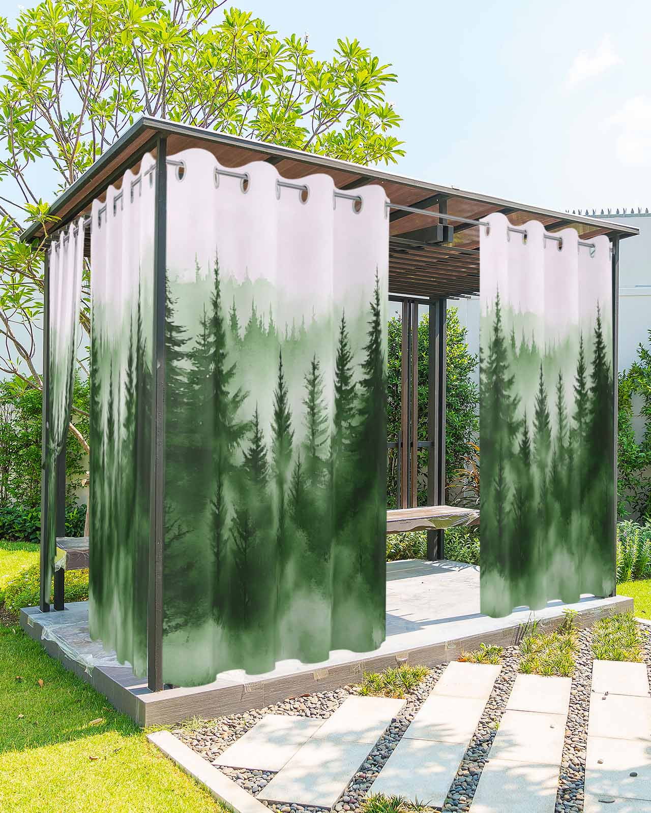 nqOlkjepod Outdoor Curtains for Patio Waterproof, Forest Green Ombre ...