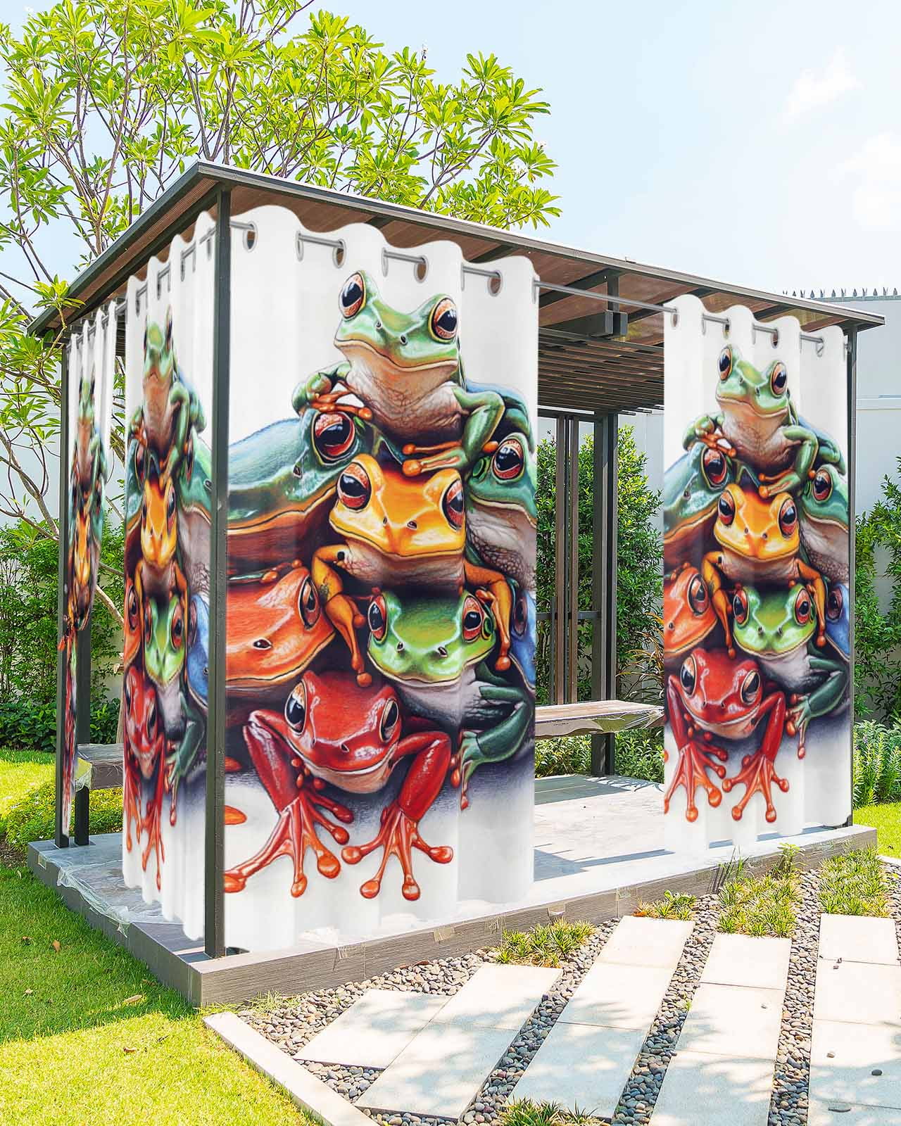 nqOlkjepod Outdoor Curtains for Patio Waterproof, Frogs Prints Outdoor ...
