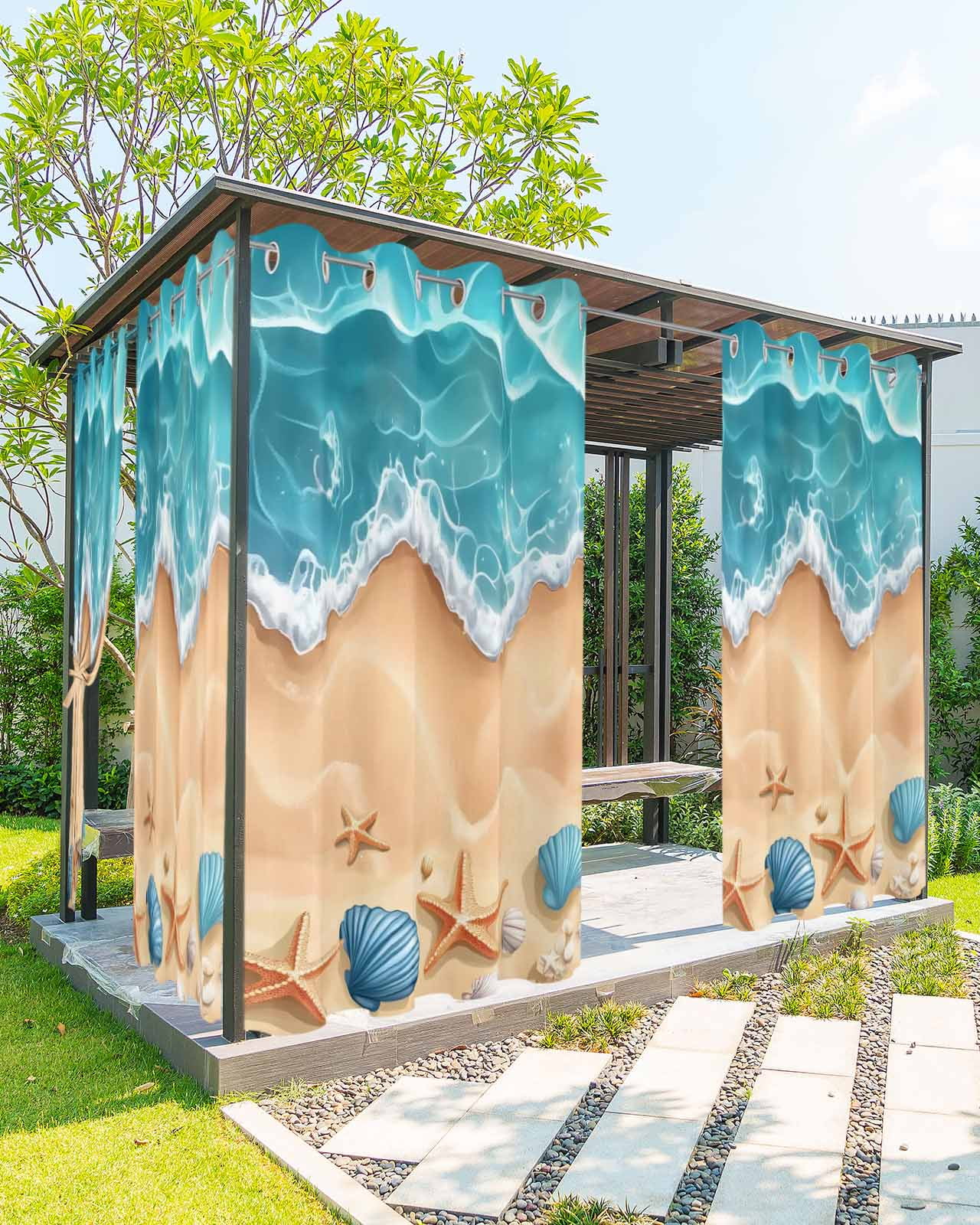 nqOlkjepod Outdoor Curtains for Patio Waterproof, Geometric Coastal ...