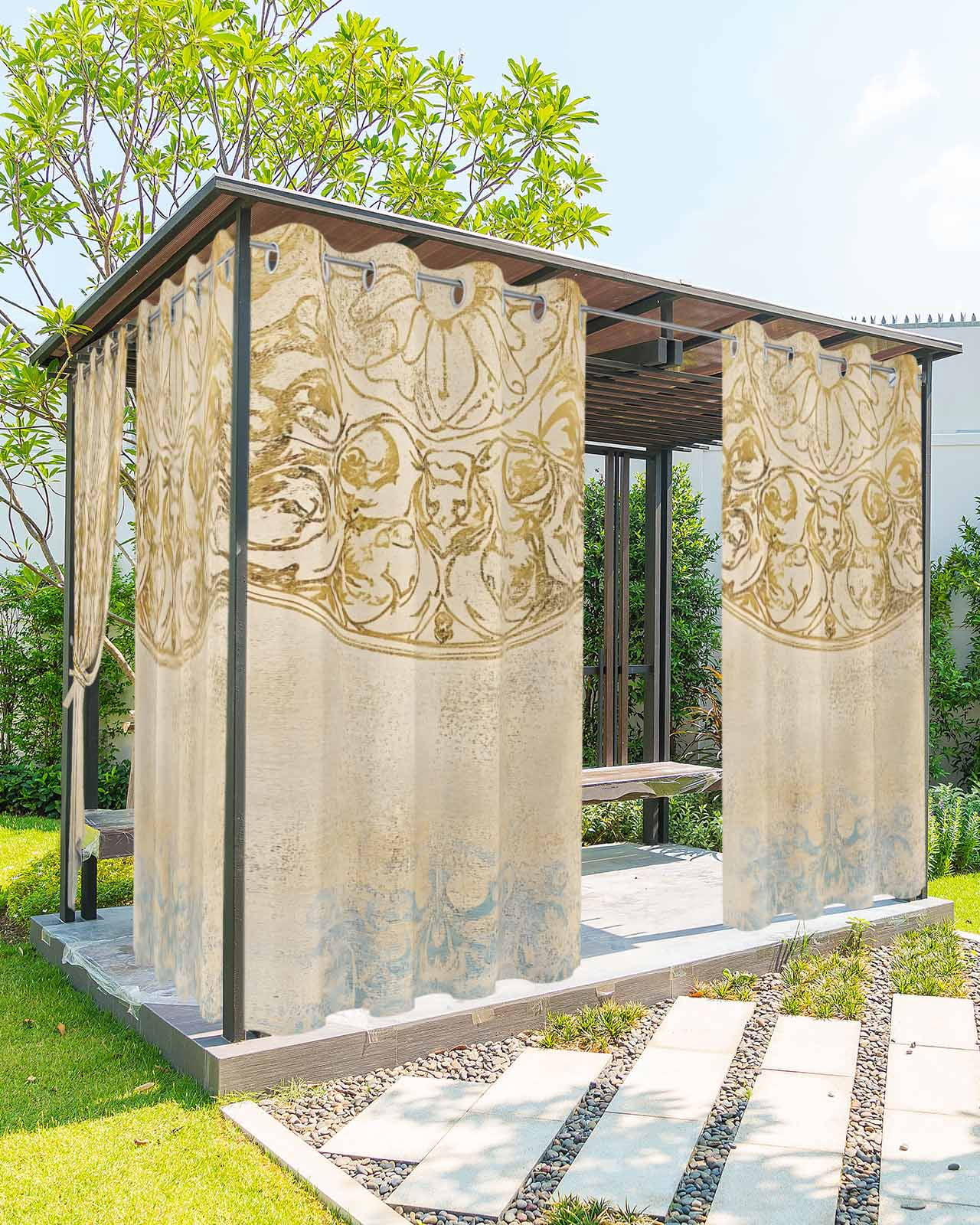 nqOlkjepod Outdoor Curtains for Patio Waterproof, Golden Floral Outdoor ...