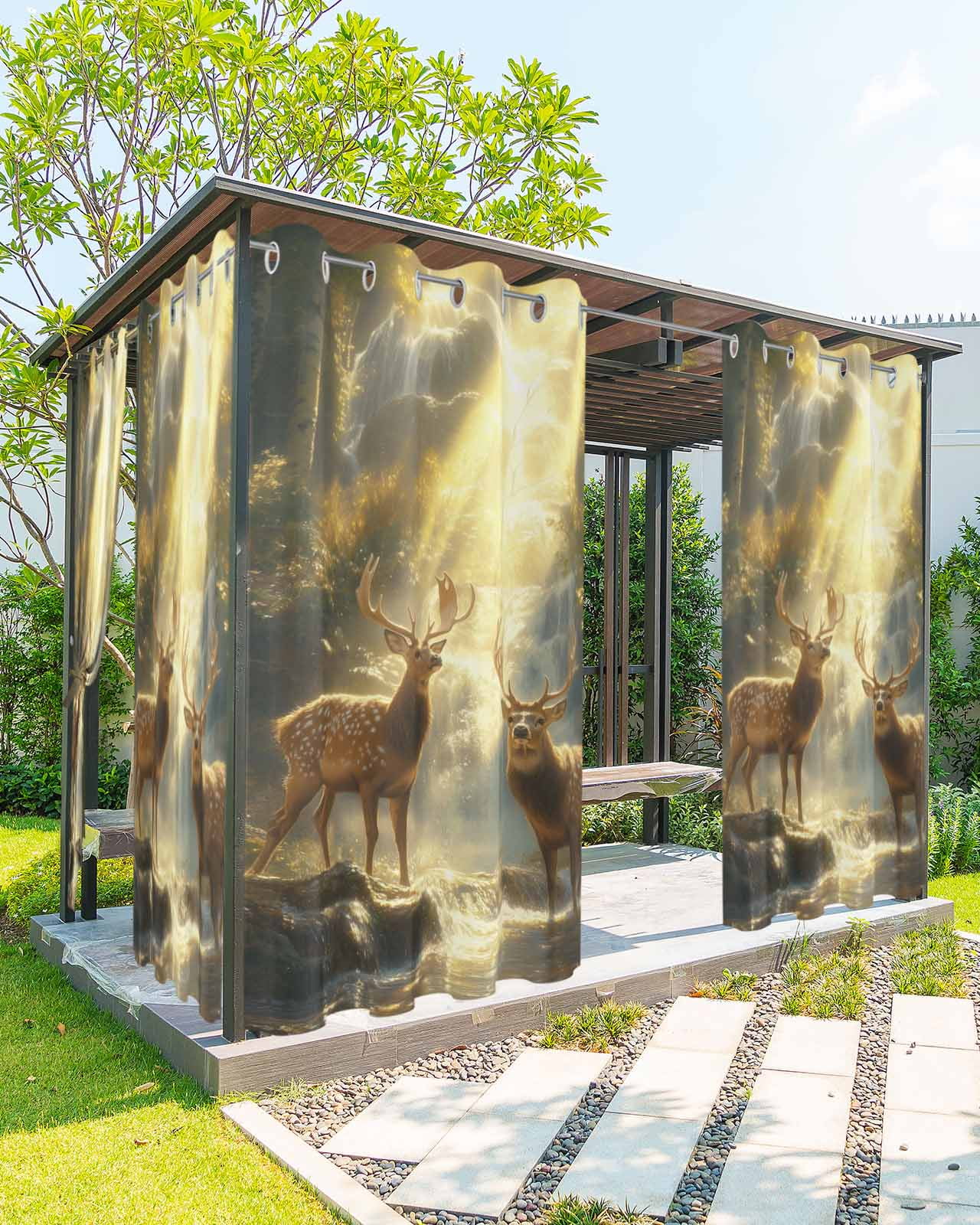 nqOlkjepod Outdoor Curtains for Patio Waterproof, Golden Forest Deer ...