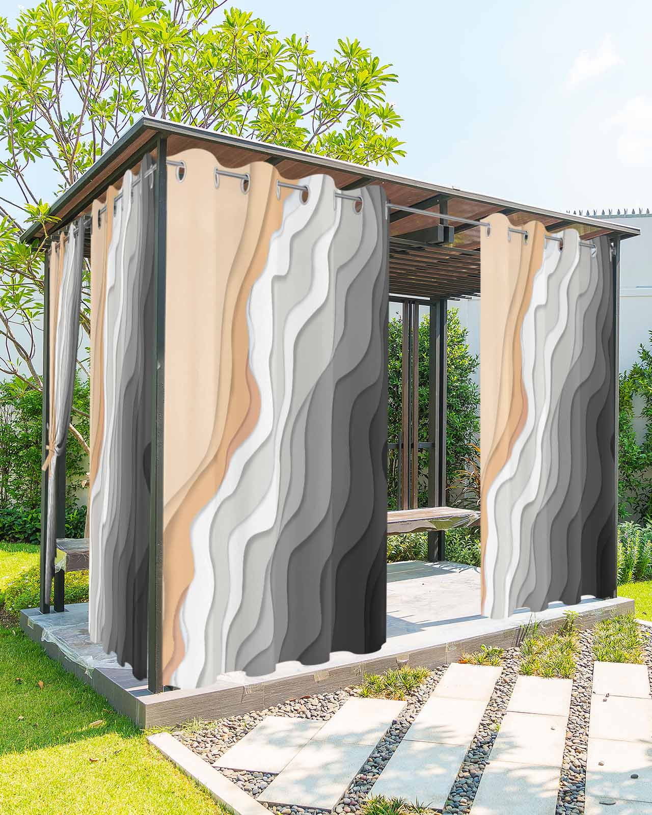 nqOlkjepod Outdoor Curtains for Patio Waterproof, Gray Coastal Beach ...