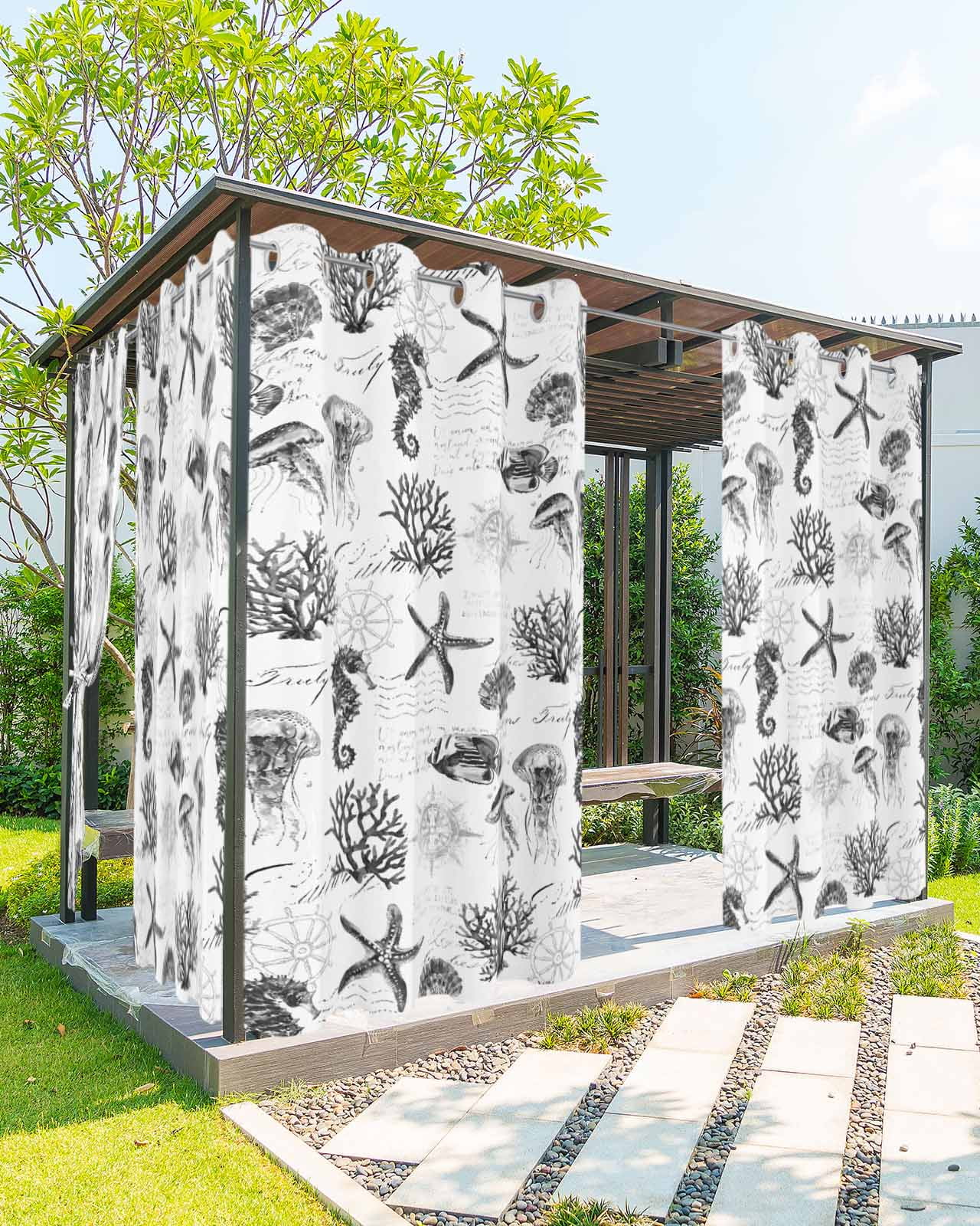 nqOlkjepod Outdoor Curtains for Patio Waterproof, Gray Coastal Outdoor ...