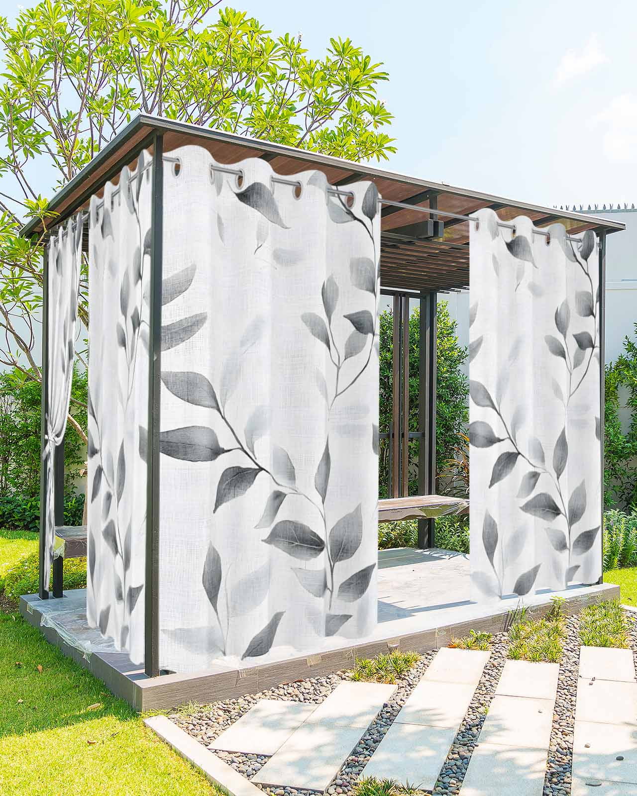 nqOlkjepod Outdoor Curtains for Patio Waterproof, Gray Leaves Outdoor ...