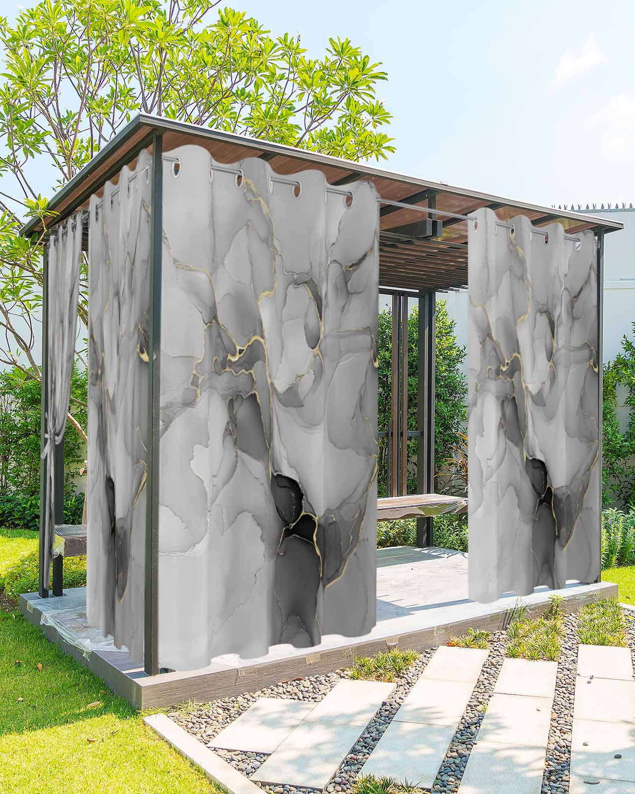 nqOlkjepod Outdoor Curtains for Patio Waterproof, Gray Marble Texture ...