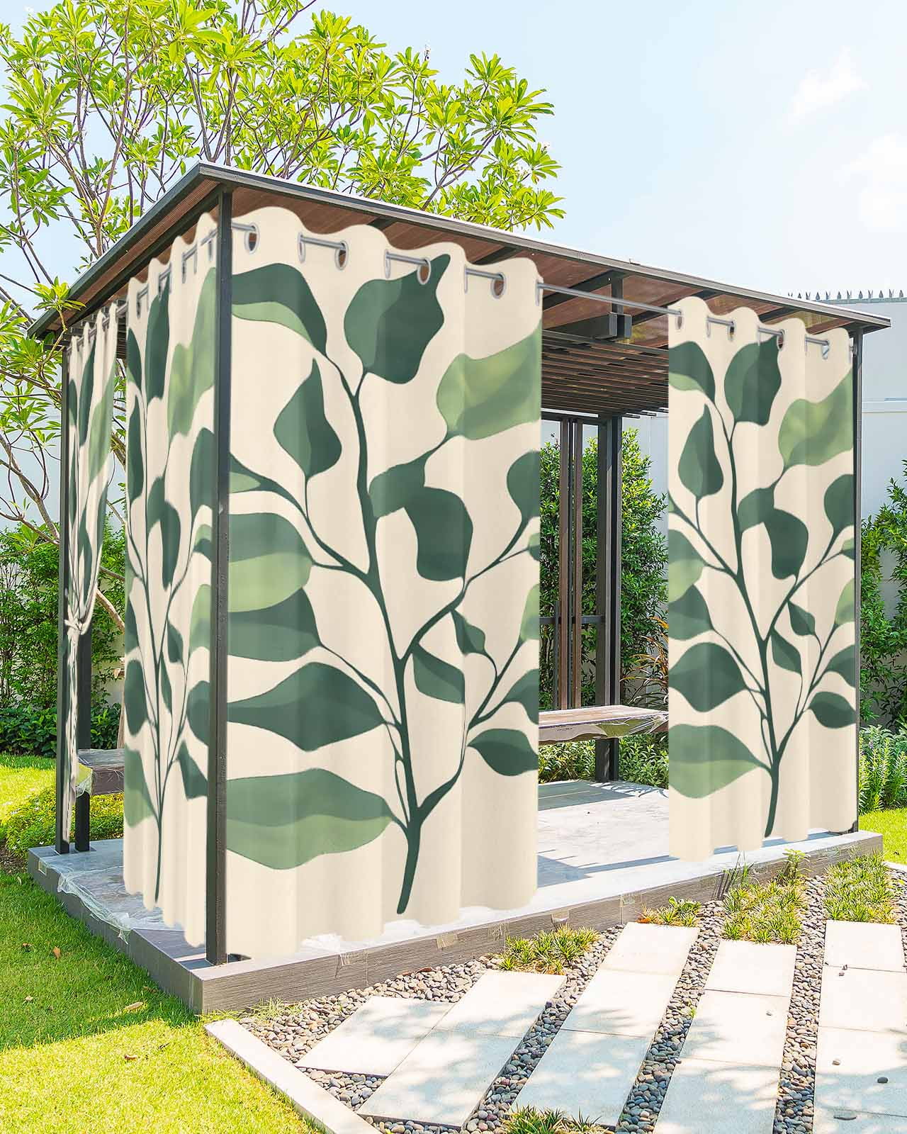 nqOlkjepod Outdoor Curtains for Patio Waterproof, Green Botanical ...