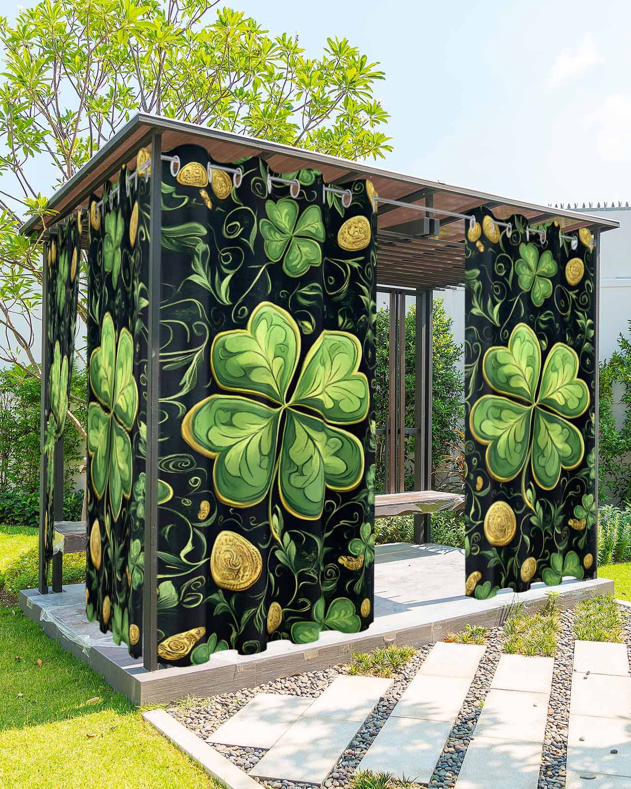 nqOlkjepod Outdoor Curtains for Patio Waterproof, Green Clovers Outdoor ...