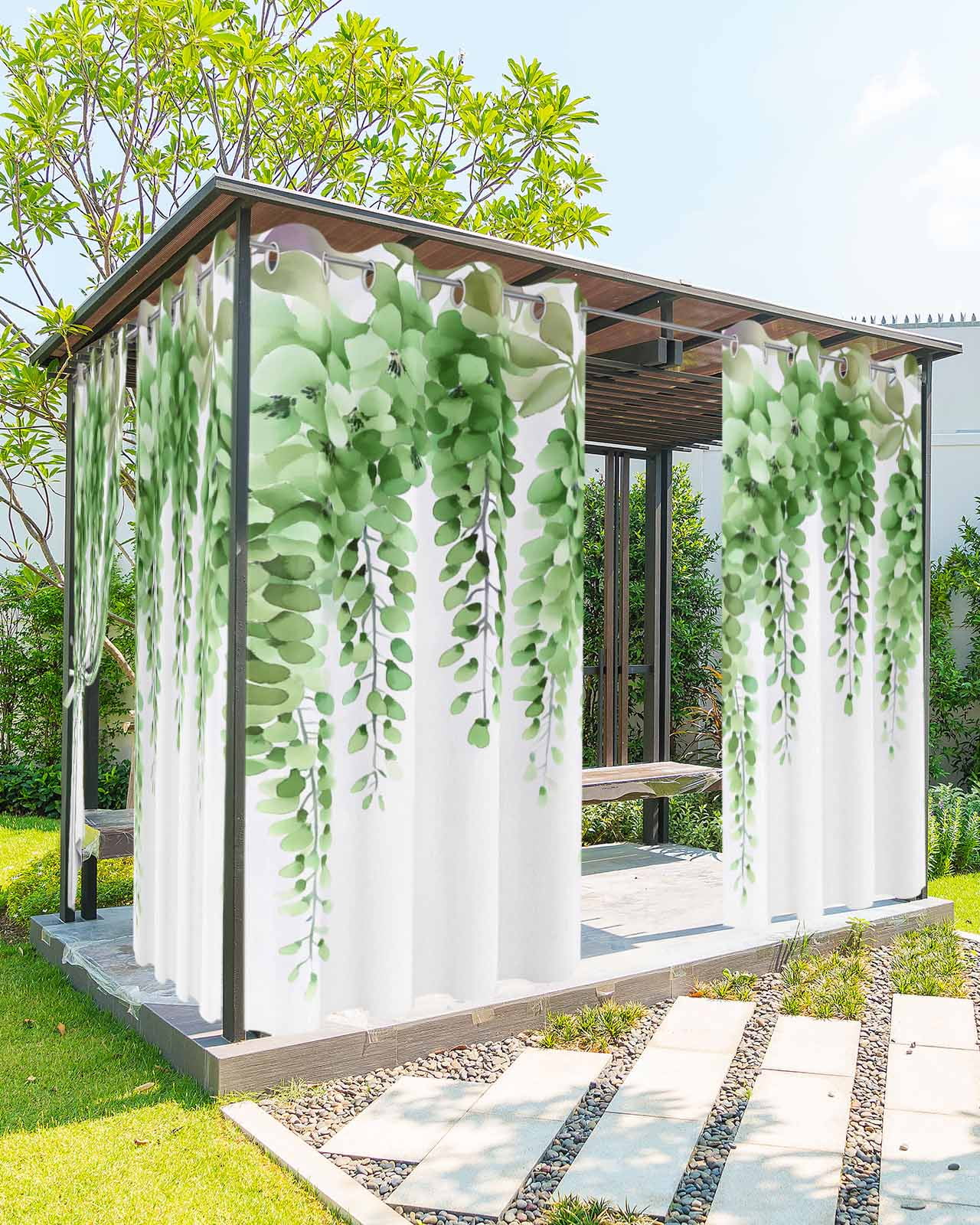 nqOlkjepod Outdoor Curtains for Patio Waterproof, Green Eucalyptus Leaf ...