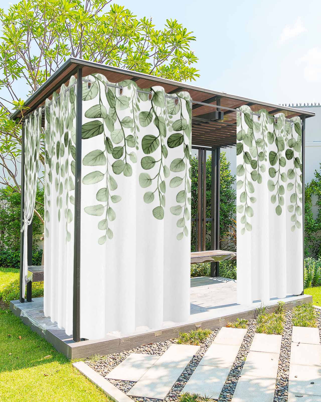 nqOlkjepod Outdoor Curtains for Patio Waterproof, Green Eucalyptus ...
