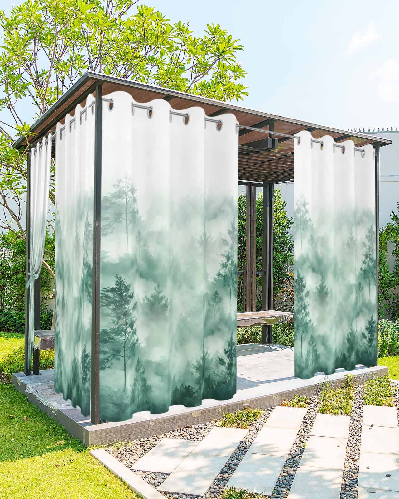 nqOlkjepod Outdoor Curtains for Patio Waterproof, Green Forest Rustic ...