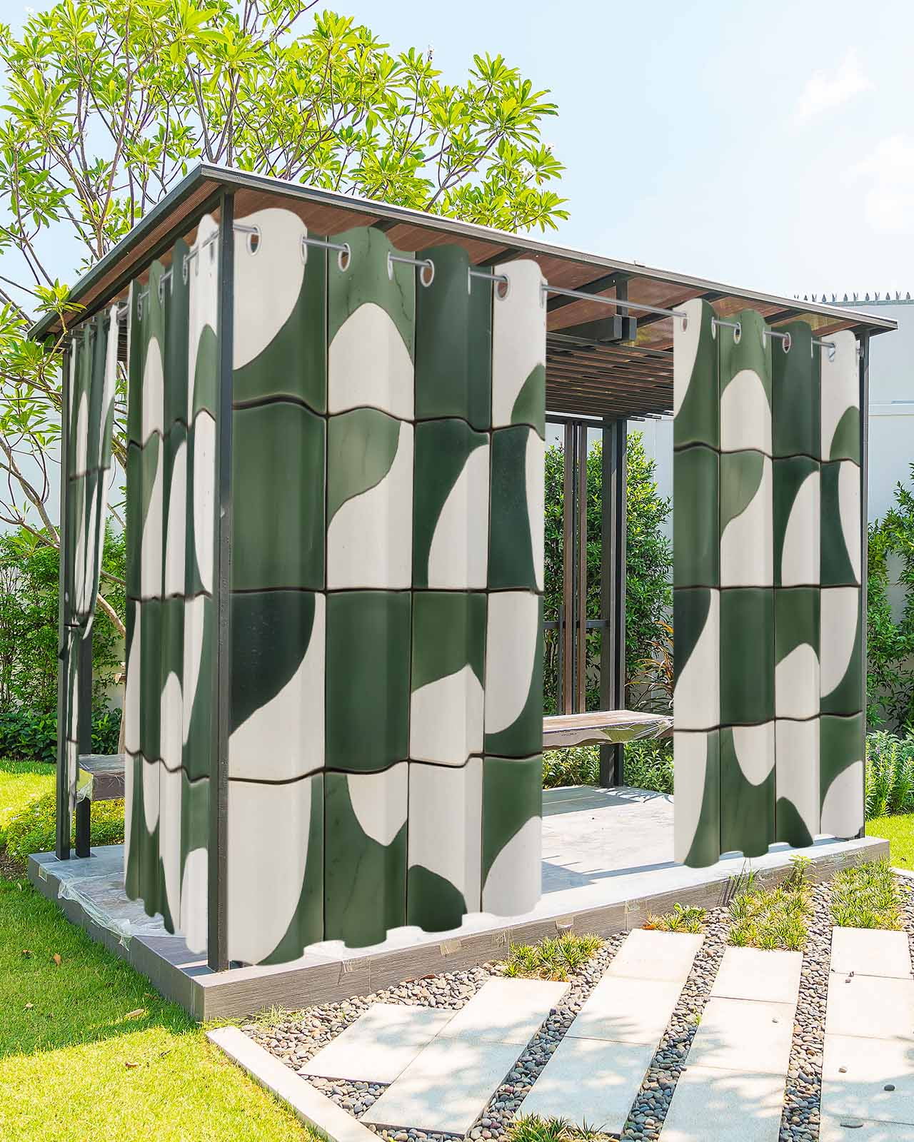 nqOlkjepod Outdoor Curtains for Patio Waterproof, Green Geometric ...