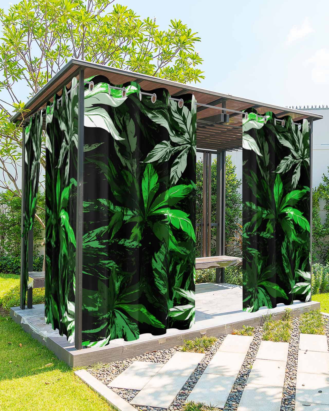 nqOlkjepod Outdoor Curtains for Patio Waterproof, Green Leaves Outdoor Privacy Panels Grommet ...