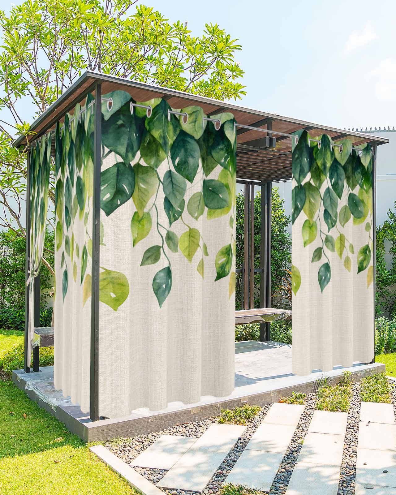 nqOlkjepod Outdoor Curtains for Patio Waterproof, Green Leaves Outdoor ...