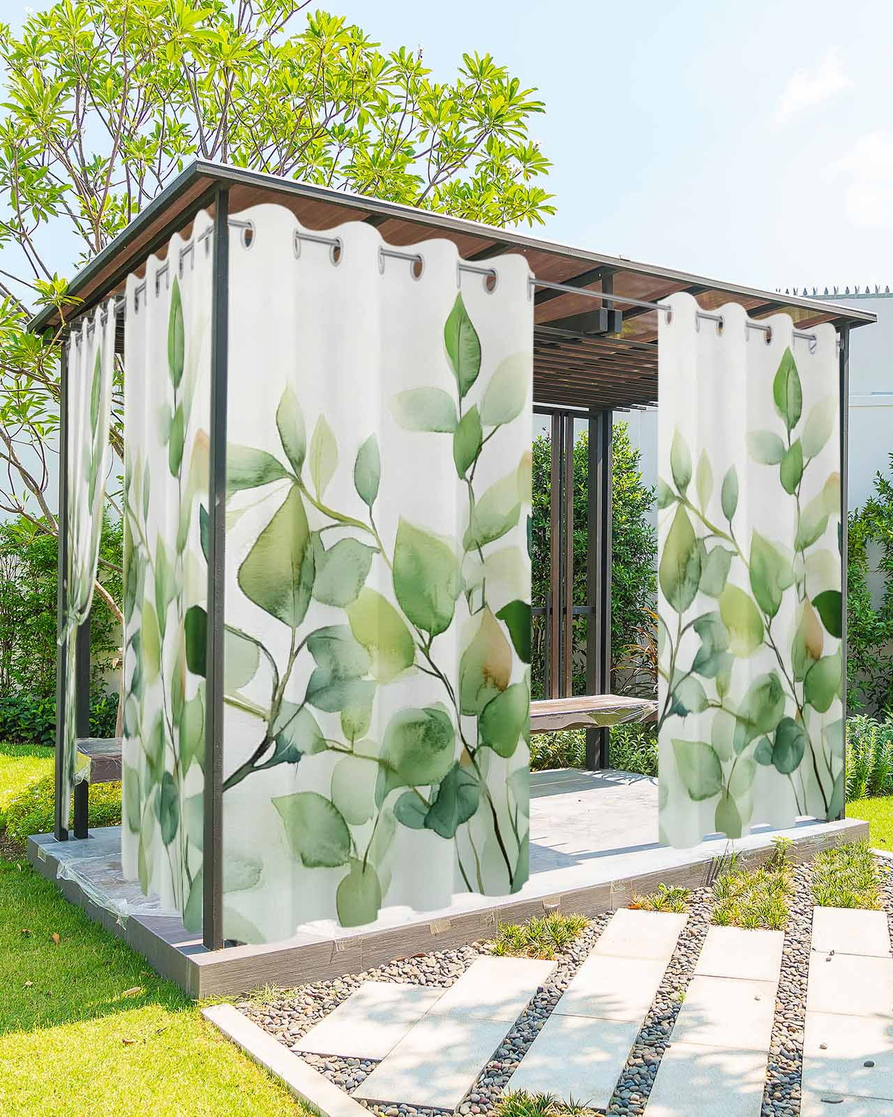 nqOlkjepod Outdoor Curtains for Patio Waterproof, Green Leaves Outdoor ...