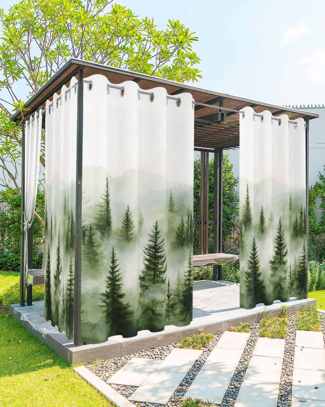 nqOlkjepod Outdoor Curtains for Patio Waterproof, Green Mist Forest ...