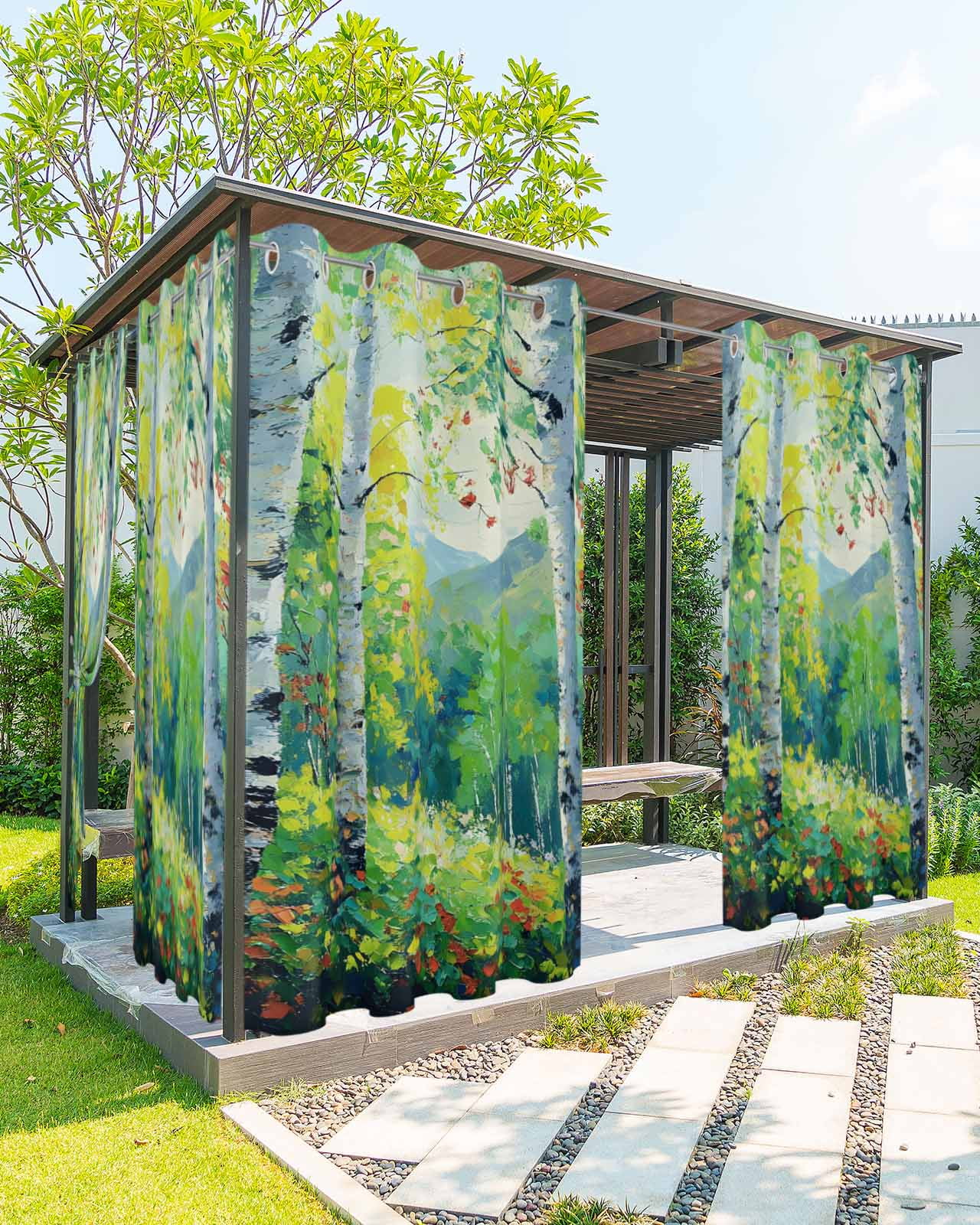 nqOlkjepod Outdoor Curtains for Patio Waterproof, Green Oil Painting ...
