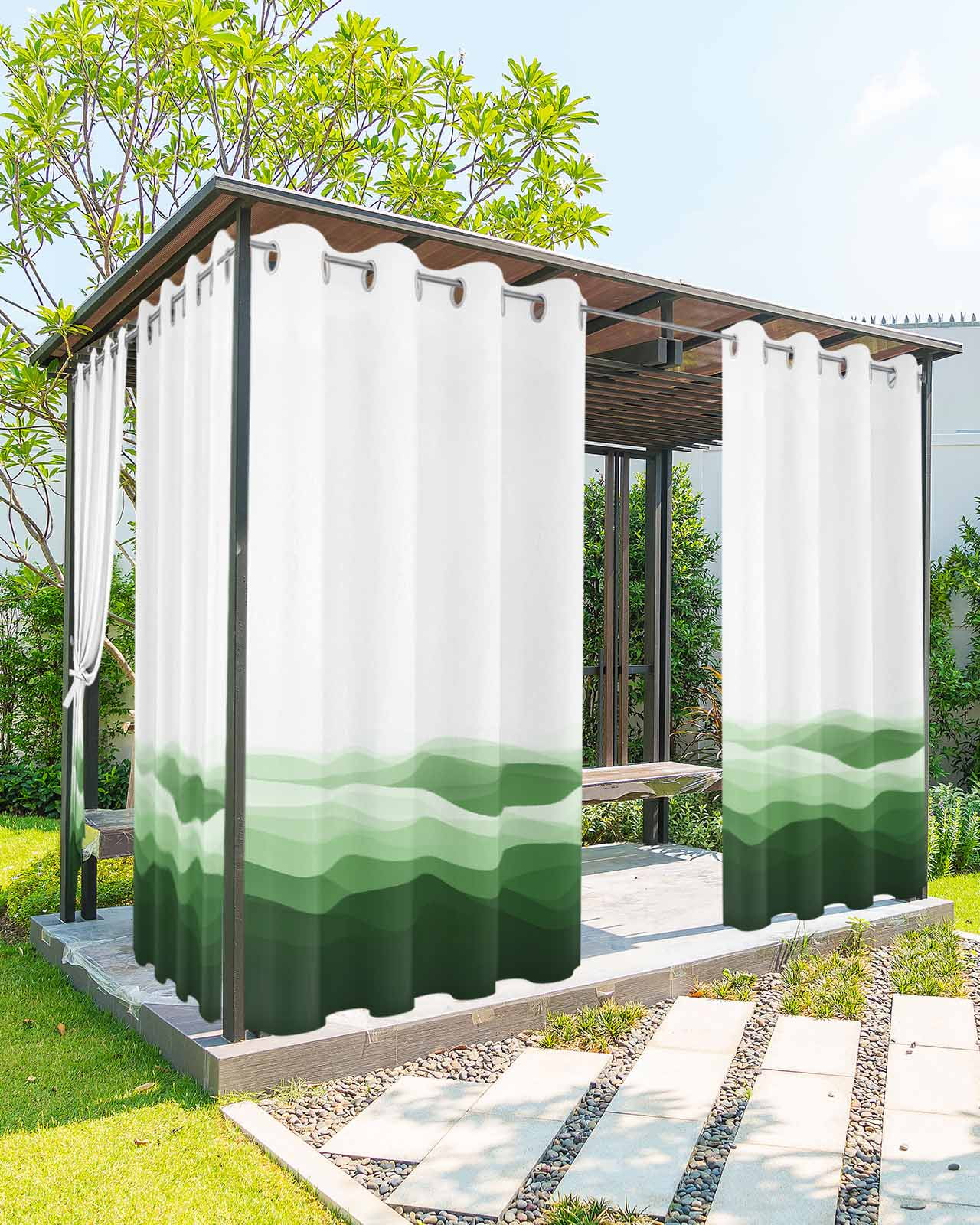 nqOlkjepod Outdoor Curtains for Patio Waterproof, Green Ombre Outdoor ...