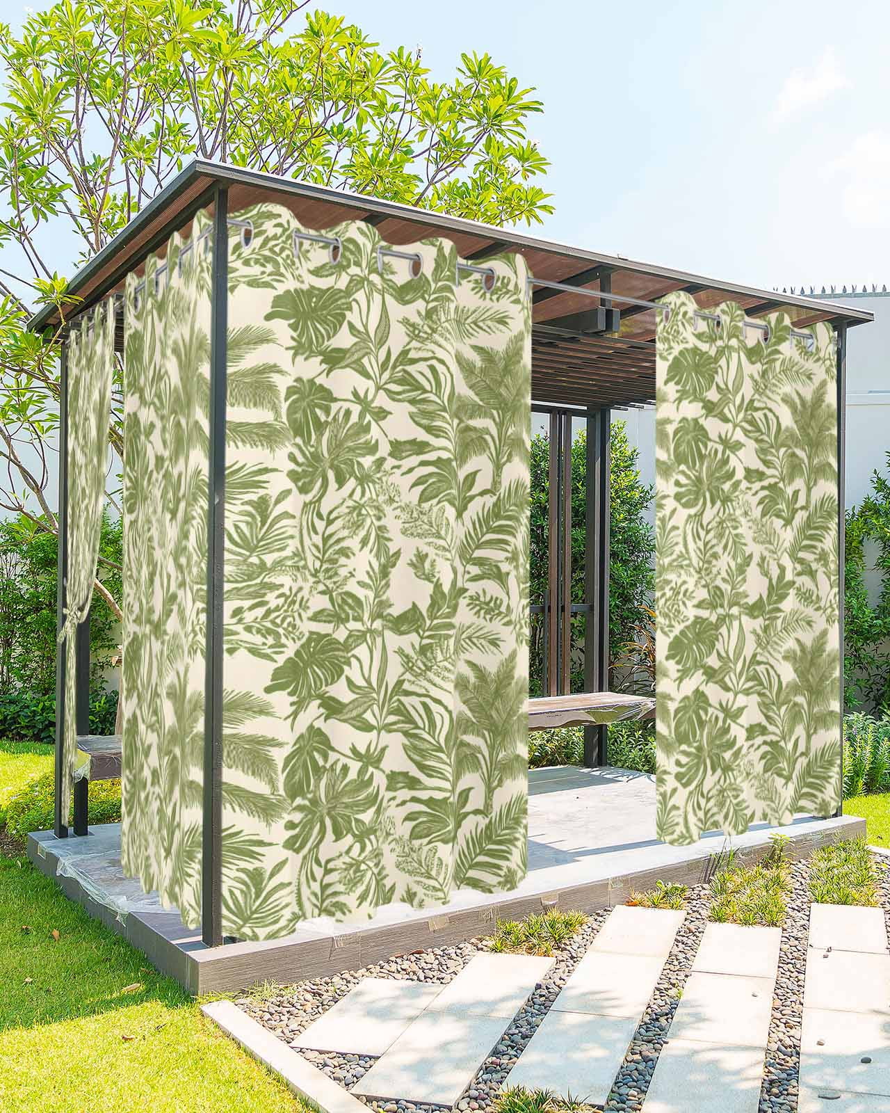 nqOlkjepod Outdoor Curtains for Patio Waterproof, Green Palm Leaf ...