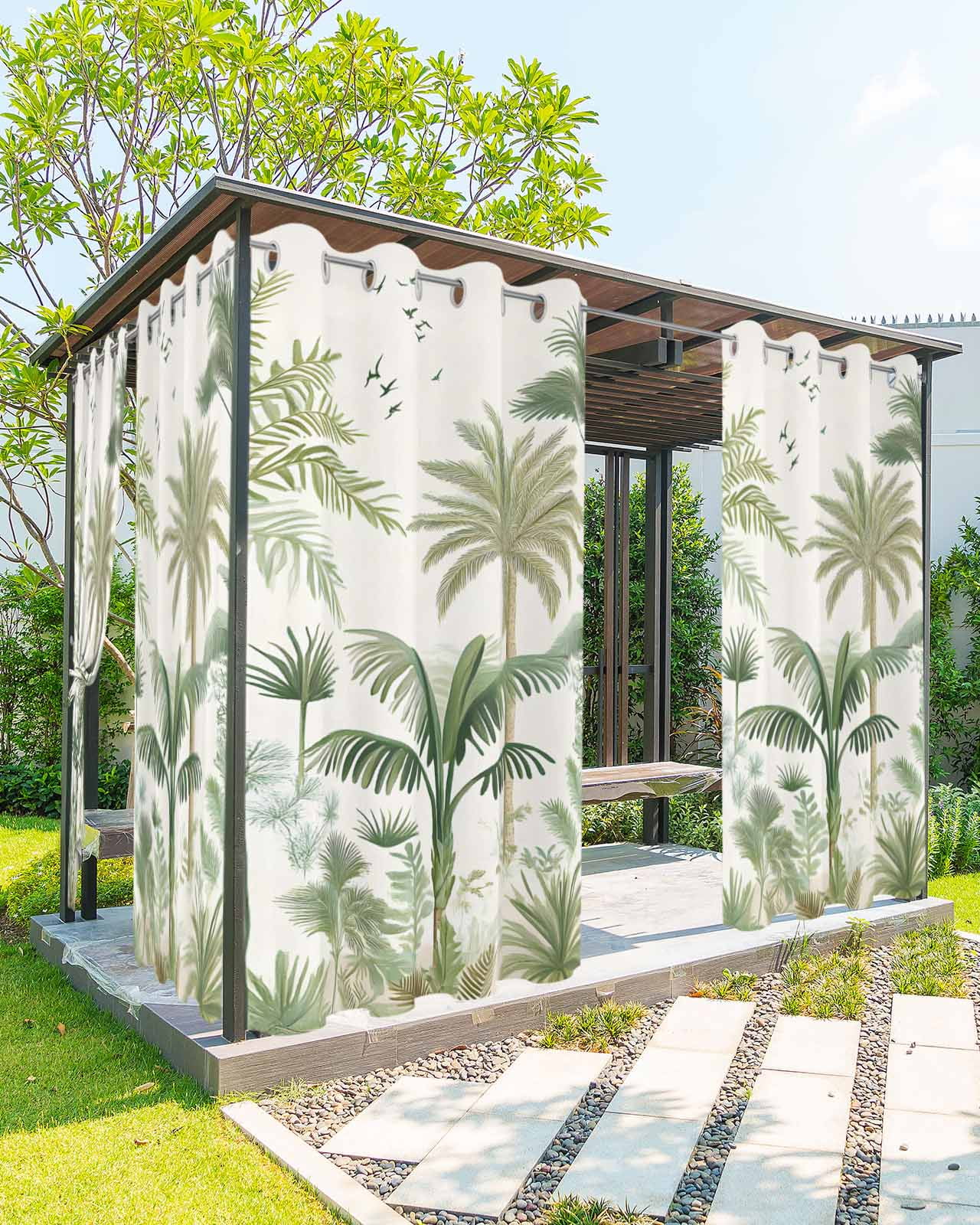 nqOlkjepod Outdoor Curtains for Patio Waterproof, Green Palm Trees ...