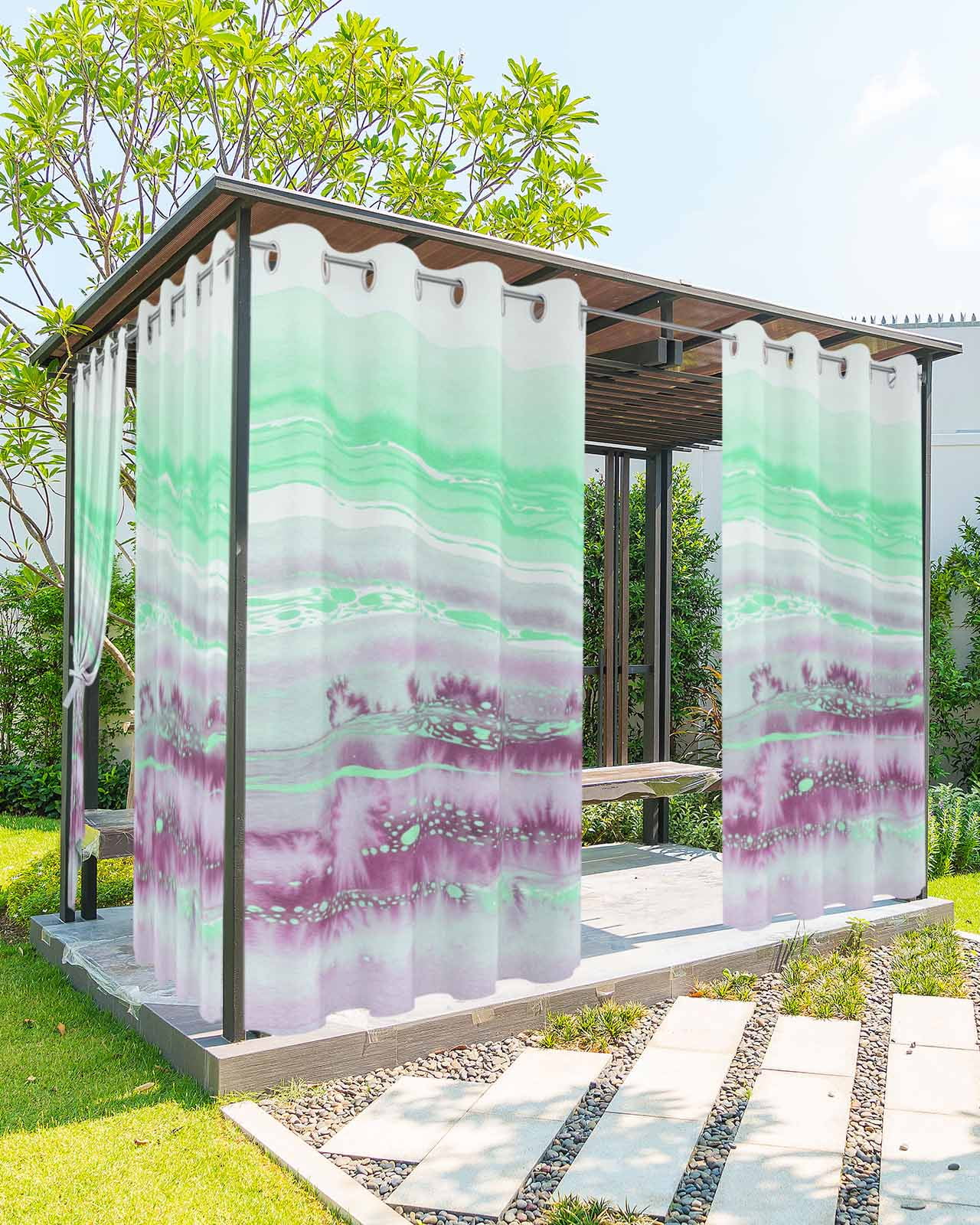 nqOlkjepod Outdoor Curtains for Patio Waterproof, Green Purple Ombre ...
