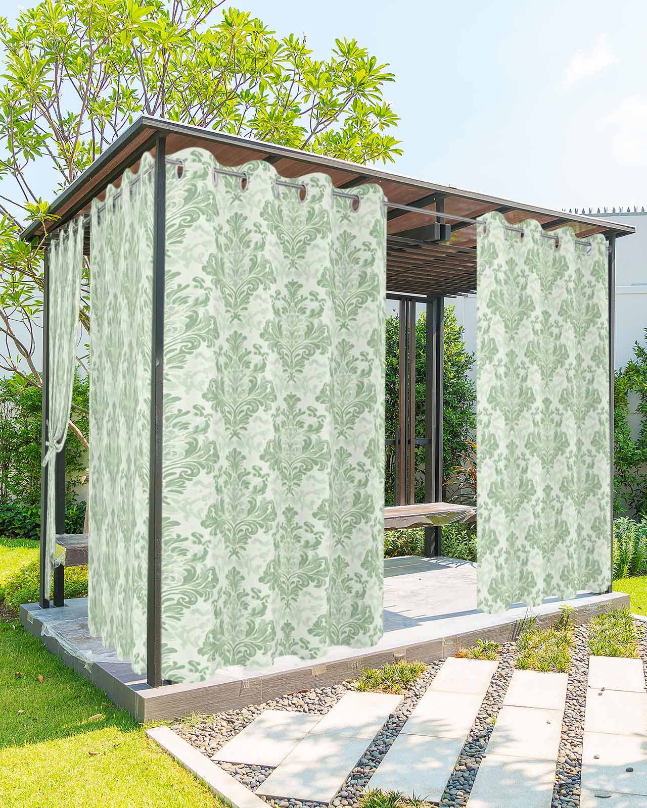 nqOlkjepod Outdoor Curtains for Patio Waterproof, Green Scroll Floral ...