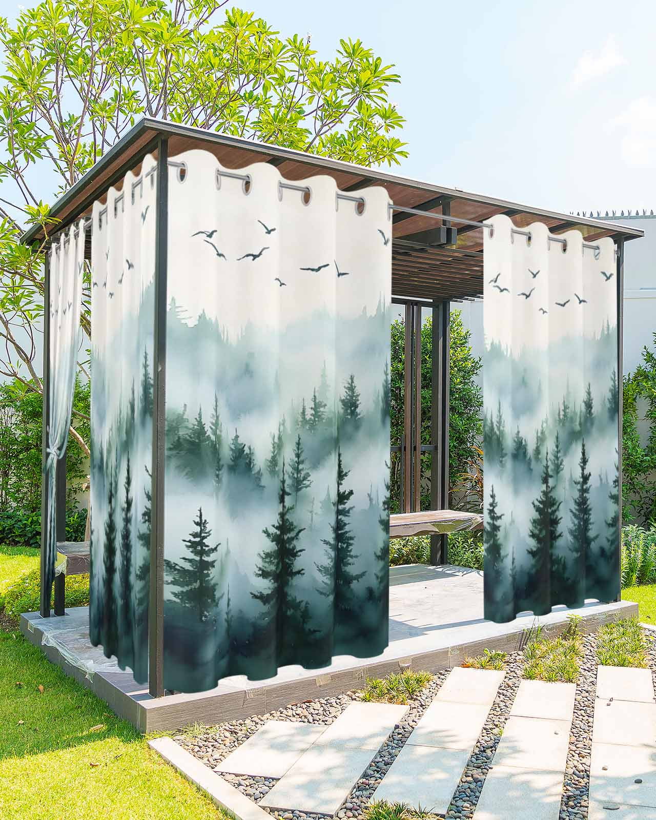 nqOlkjepod Outdoor Curtains for Patio Waterproof, Green White Ombre ...