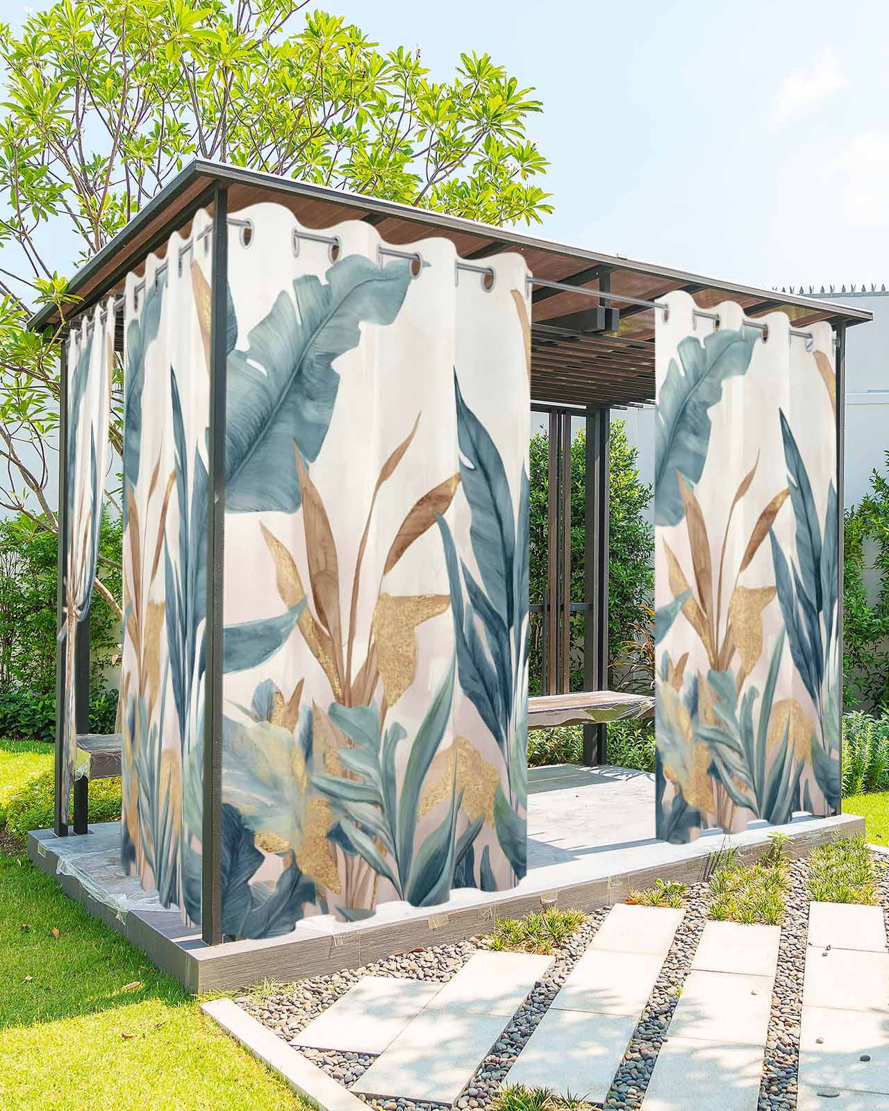 nqOlkjepod Outdoor Curtains for Patio Waterproof, Green Yellow Tropical ...